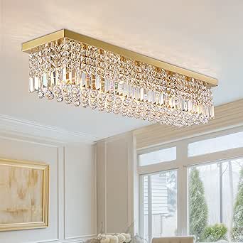 Rectangle Chandelier 8-Light Crystal Chandeliers, Modern Dining Room Light Fixture Luxury Gold ...