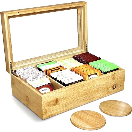 Amazon.com: Premium Bamboo Tea Box Organizer - Wood Tea Chest with ...