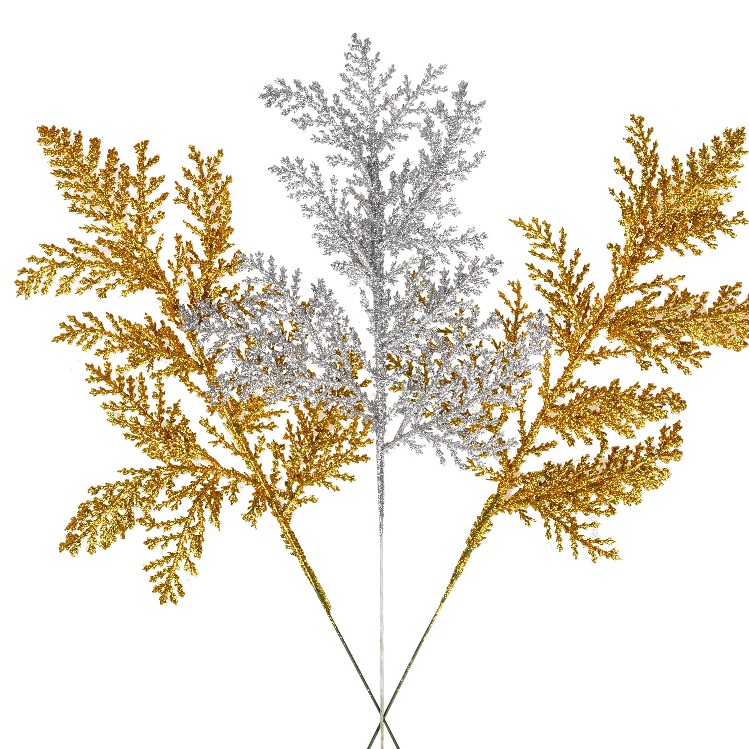 10 Pieces Christmas Glitter Large Leaves Gold Silver Artificial Leaves ...
