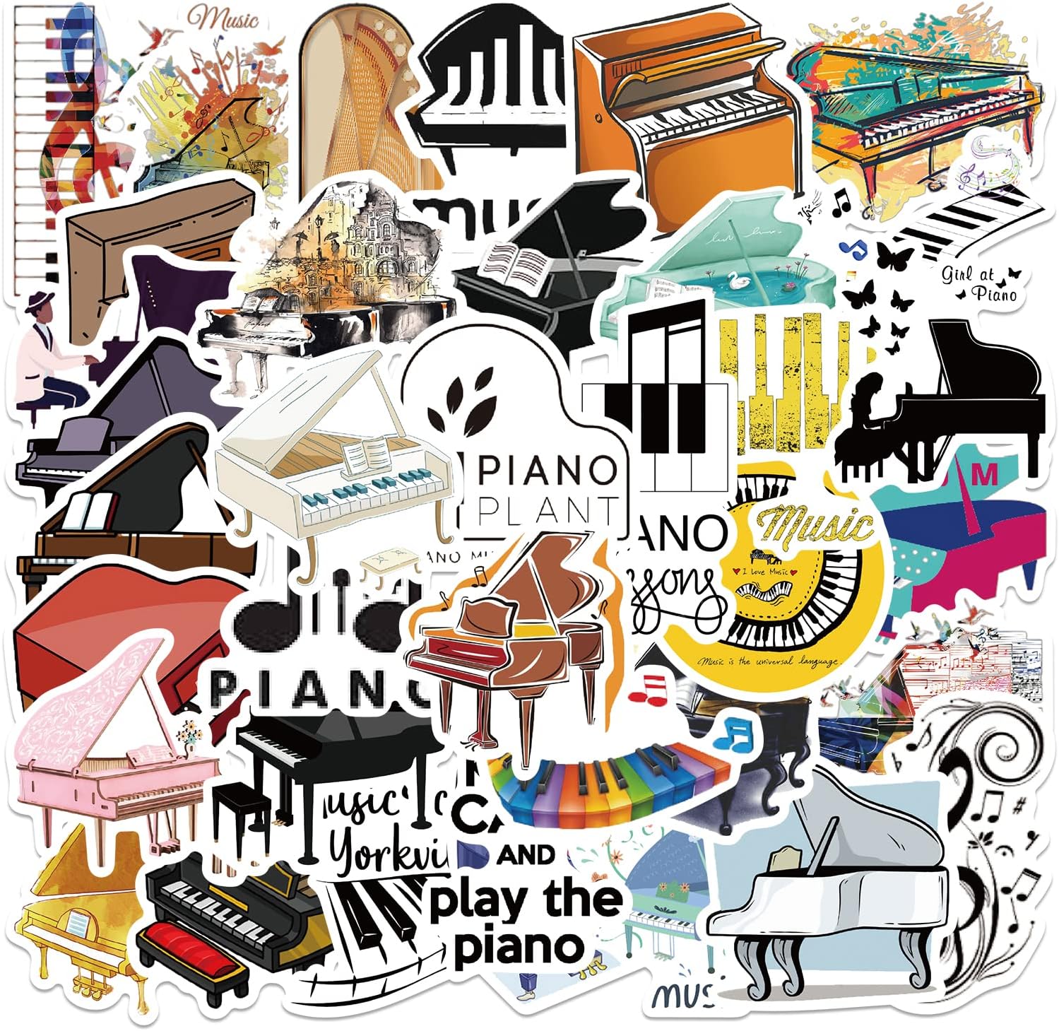 Buy 50 PCS Piano Stickers, Musical Instrument Stickers,Music Aesthetic ...