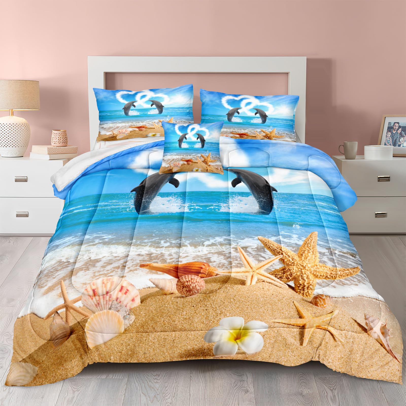 Amazon.com: Merryword Coastal Beach Bedding Comforter Set Queen Size ...