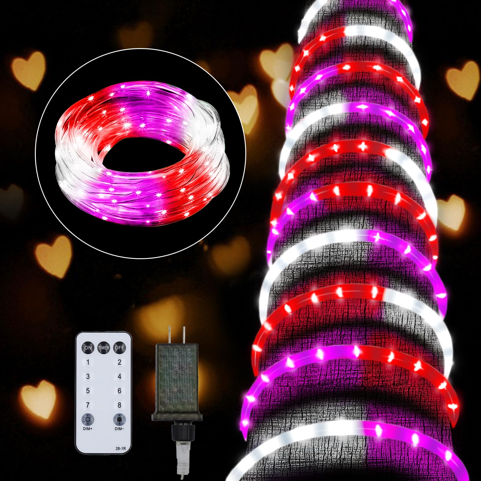 Amazon.com: Kenburg Red Pink White Rope Lights Outdoor, 33Ft 400 LED ...