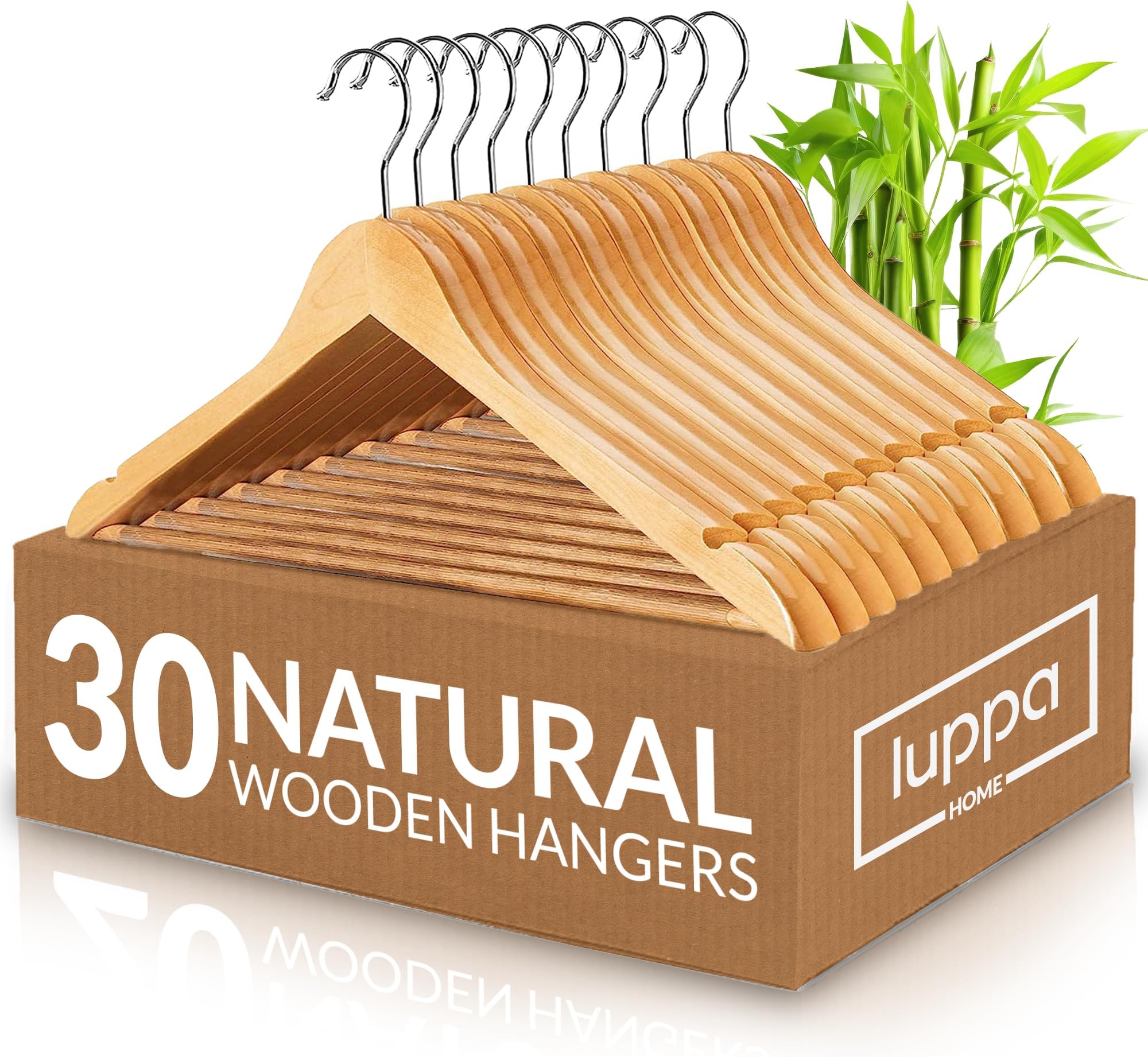Amazon.com: Wooden Hangers 30 Pack - Natural Top Notch Durable & Slim ...