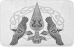 Amazon.com: Adowyee Bath Mat The Spear of God Odin Gungnir Two Ravens ...