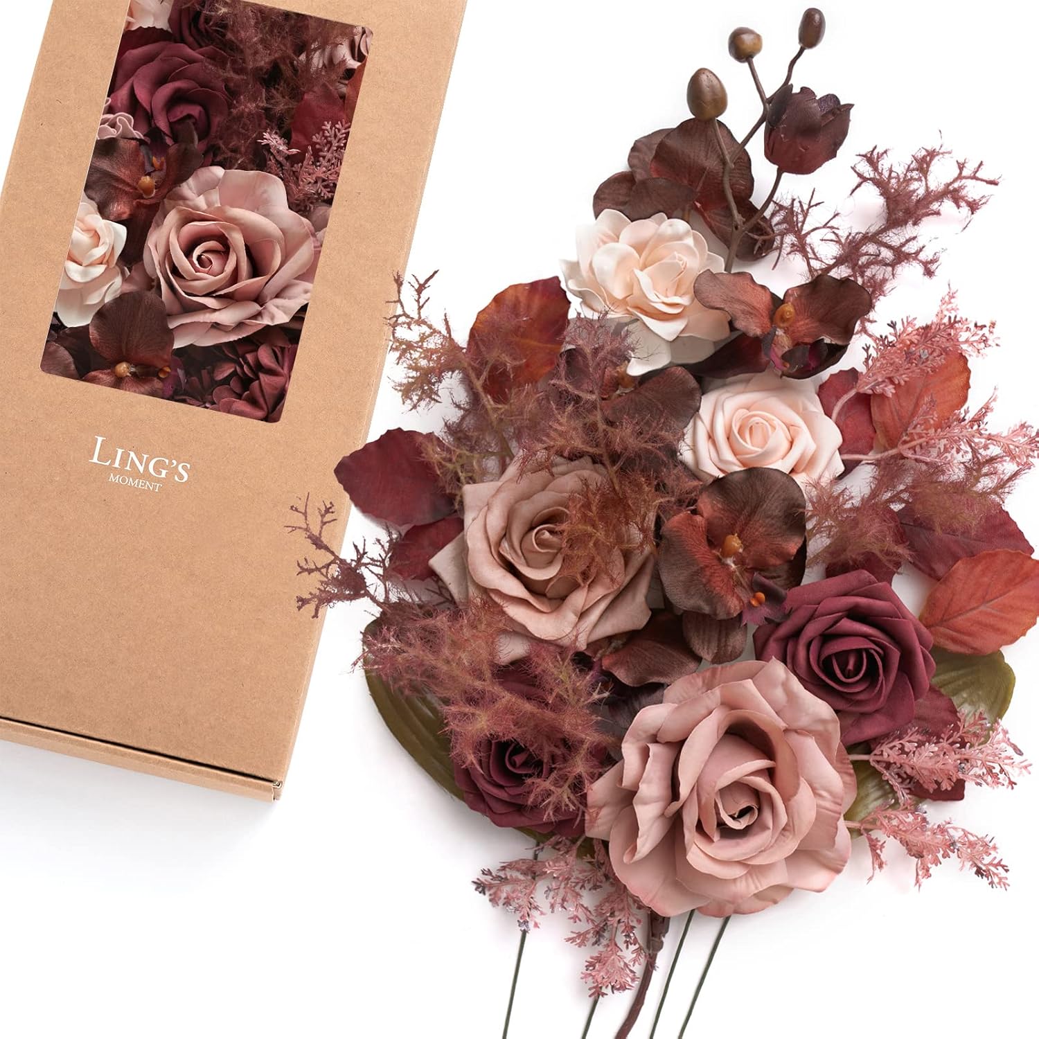 Ling’s Moment Juego de flores artificiales color borgoña y rosa ...