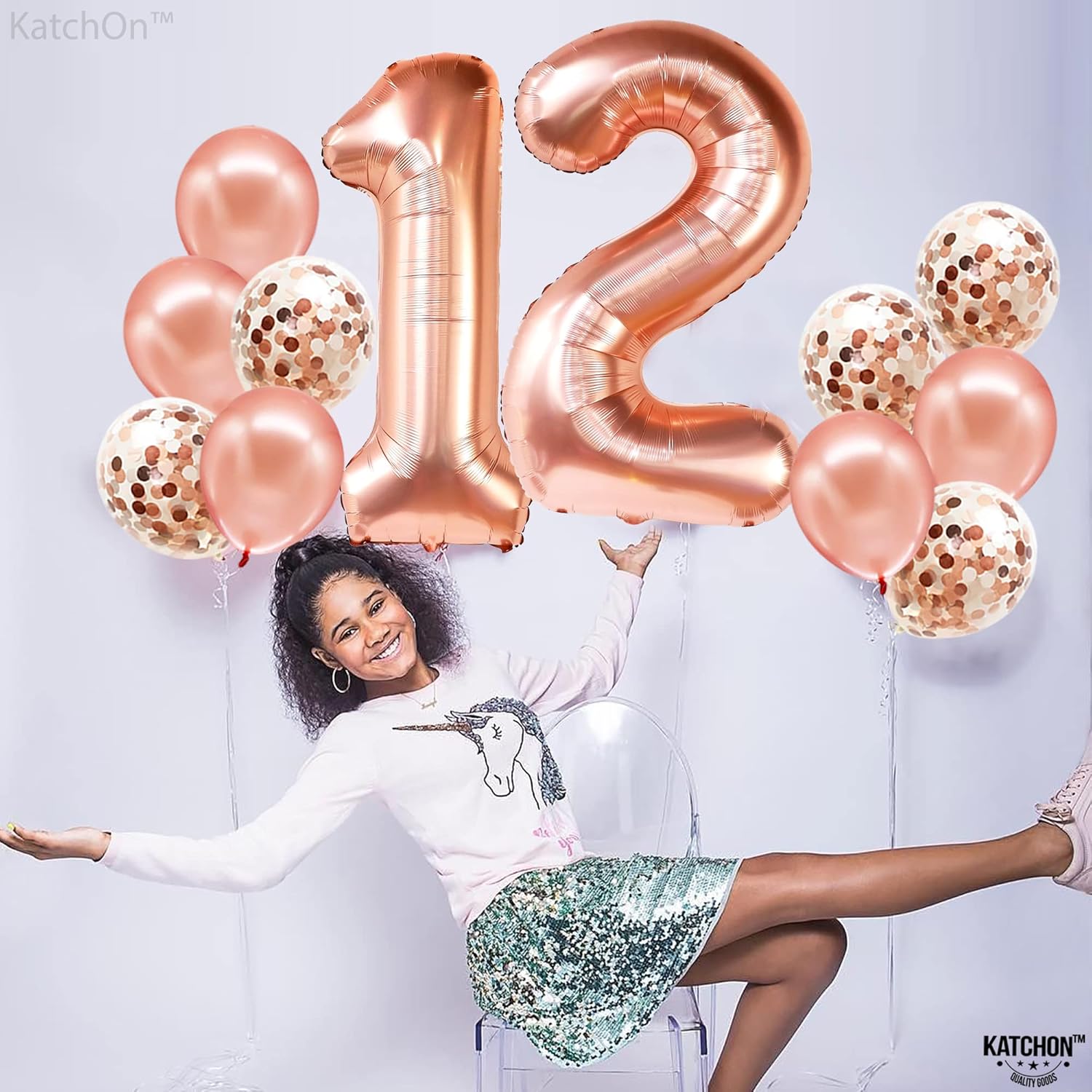 Buy Rose Gold 12th Birthday Balloons Number - Large, 40 Inch | Foil 12 ...