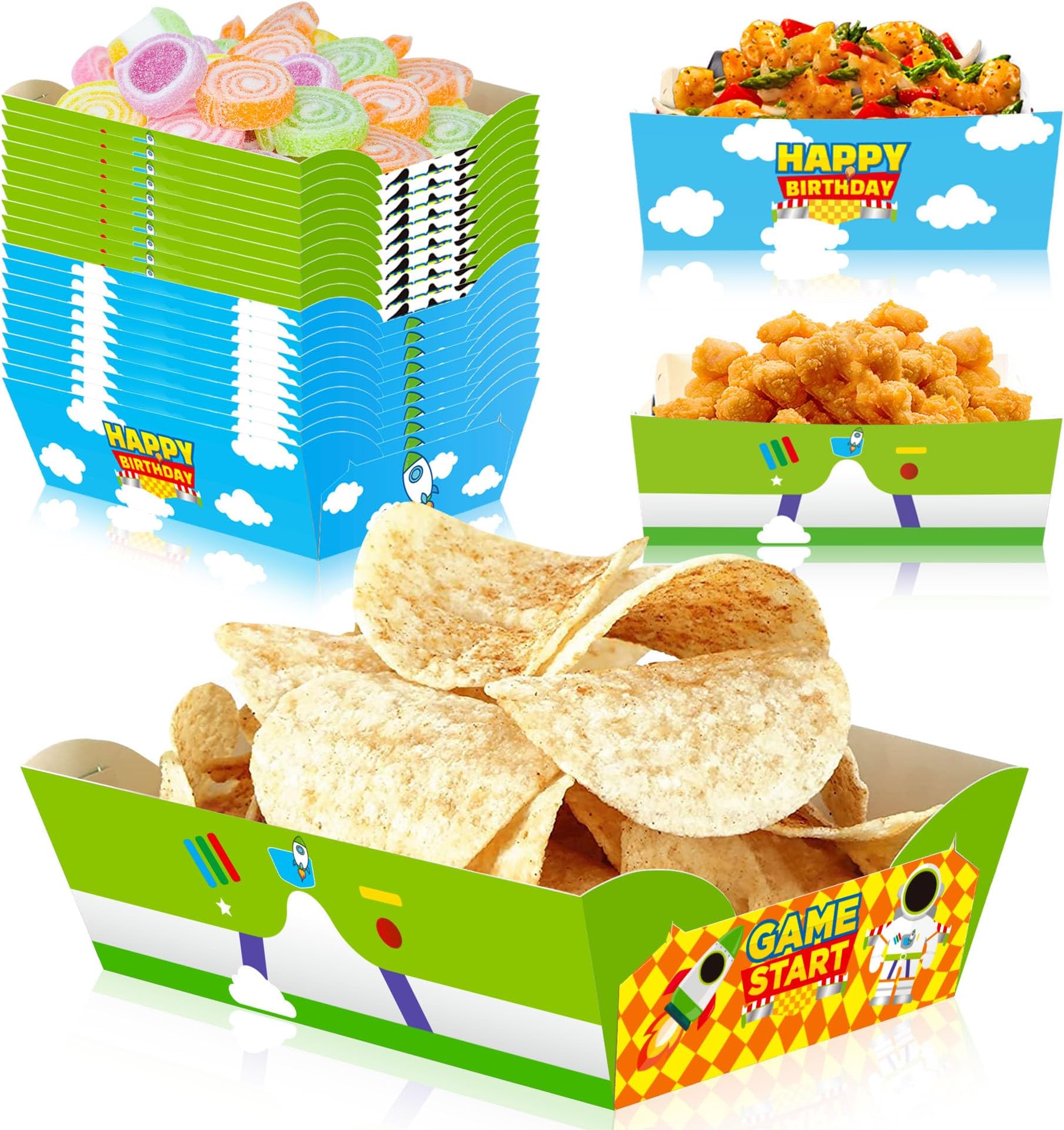 Amazon.com: Xustanina 24 Pcs Cartoon Story Paper Food Tray Disposable ...