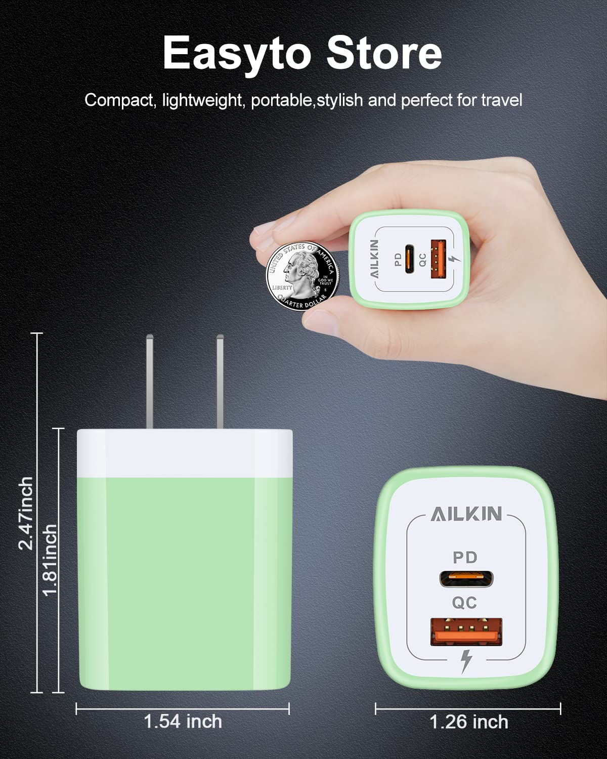 Snapklik.com : 3pack Dual Port USB C Power Adapter, Usbc Pd 3.0