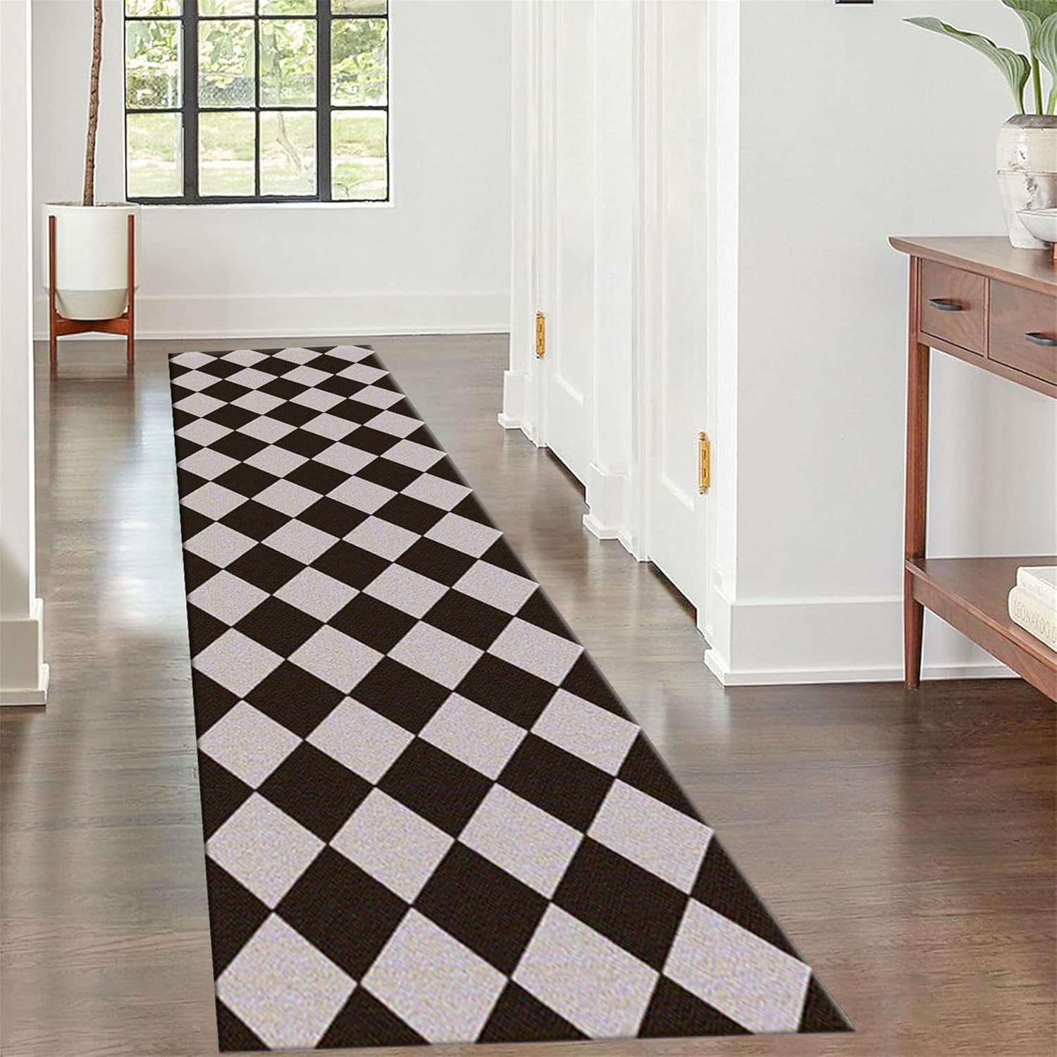 Amazon.com: Srocvi Checkered Runner Rug Retro Funky Black White Buffalo ...
