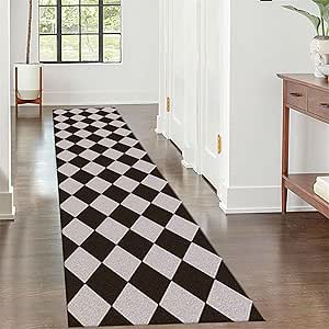 Amazon.com: Srocvi Checkered Runner Rug Retro Funky Black White Buffalo ...
