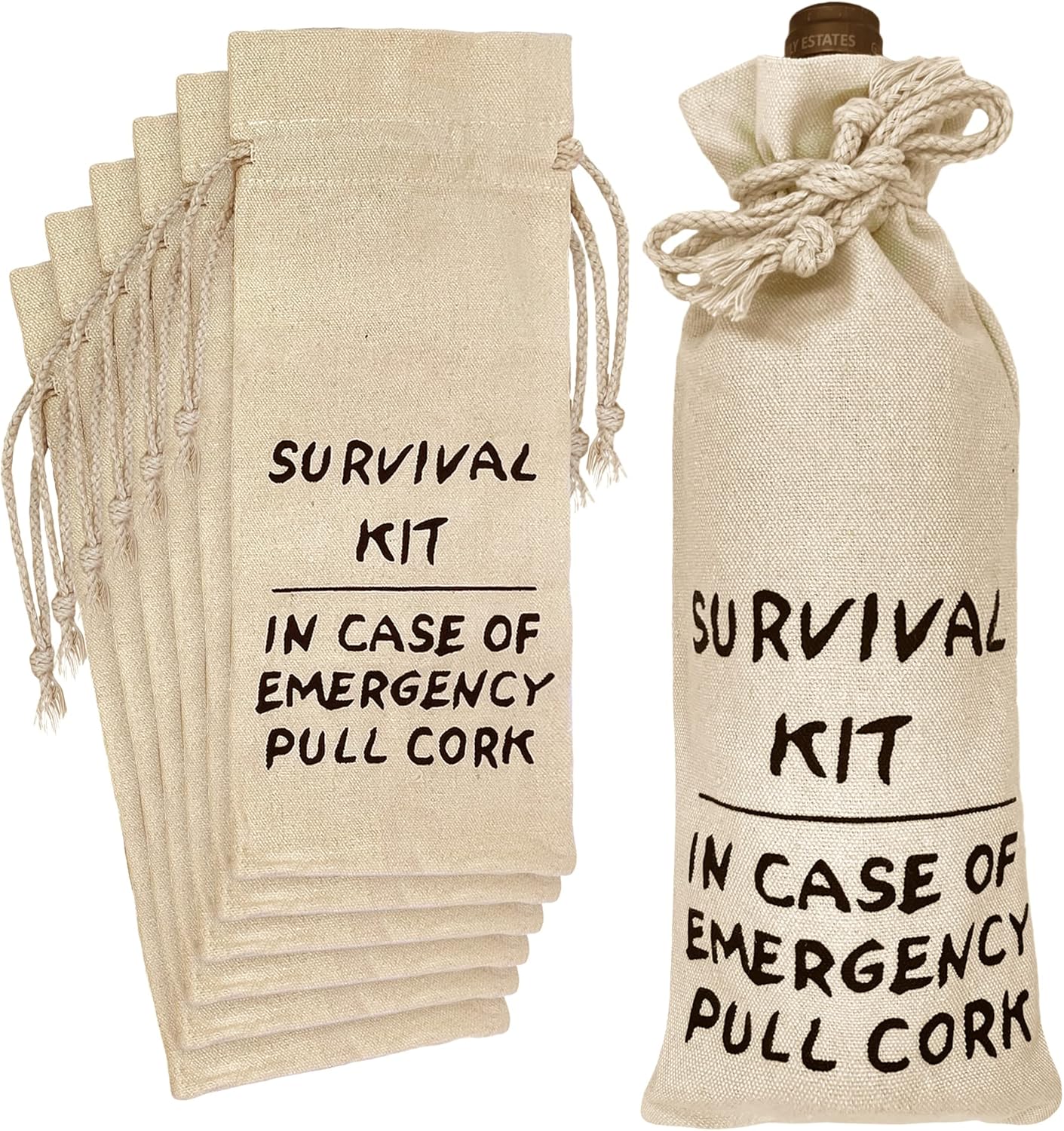 Amazon.com: 6 Pcs Cotton wine gift bag with Imprint "Survival Kit , In ...