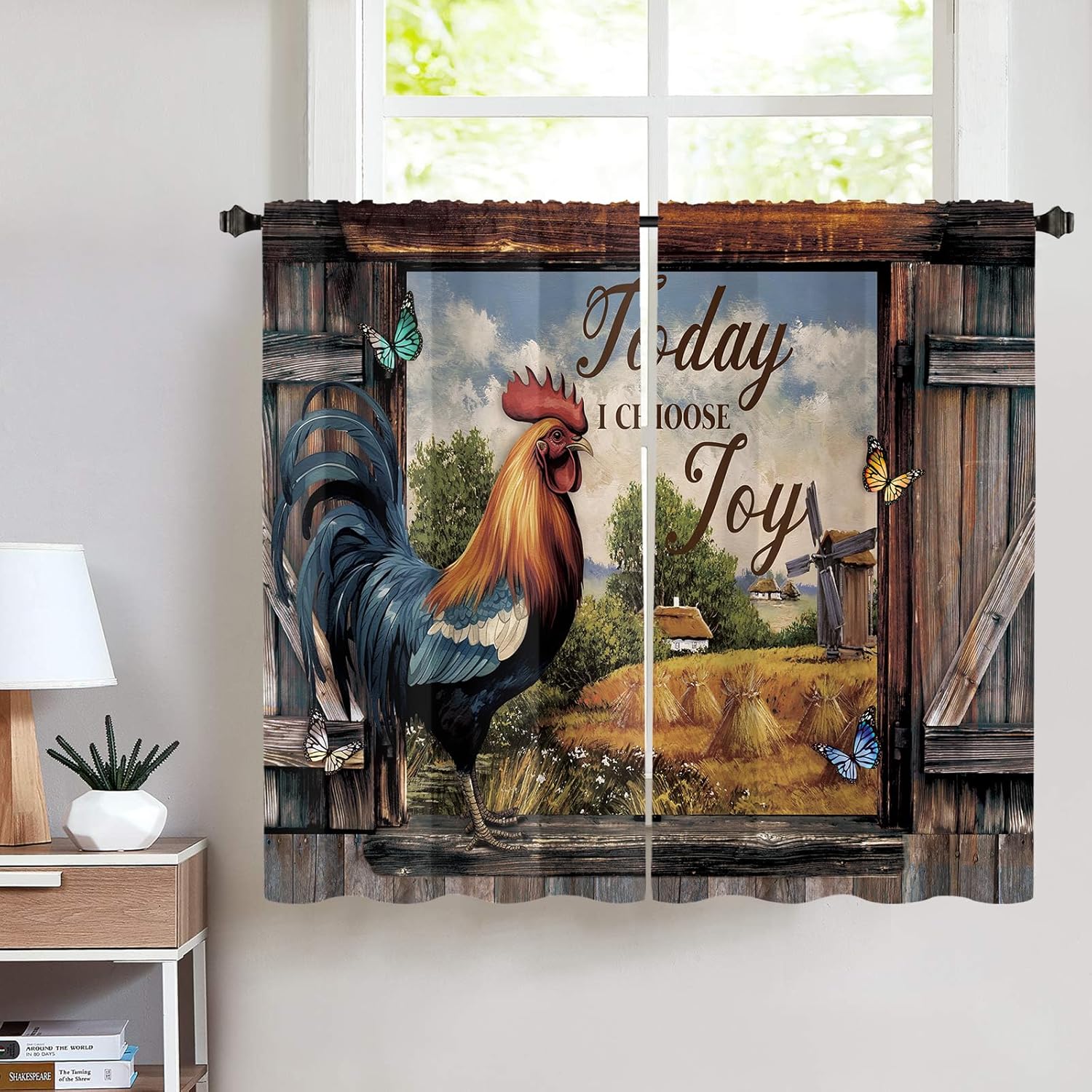 Amazon.com: Miyotaa Rustic Farmhouse Chicken Kitchen Curtains 2 Panels ...