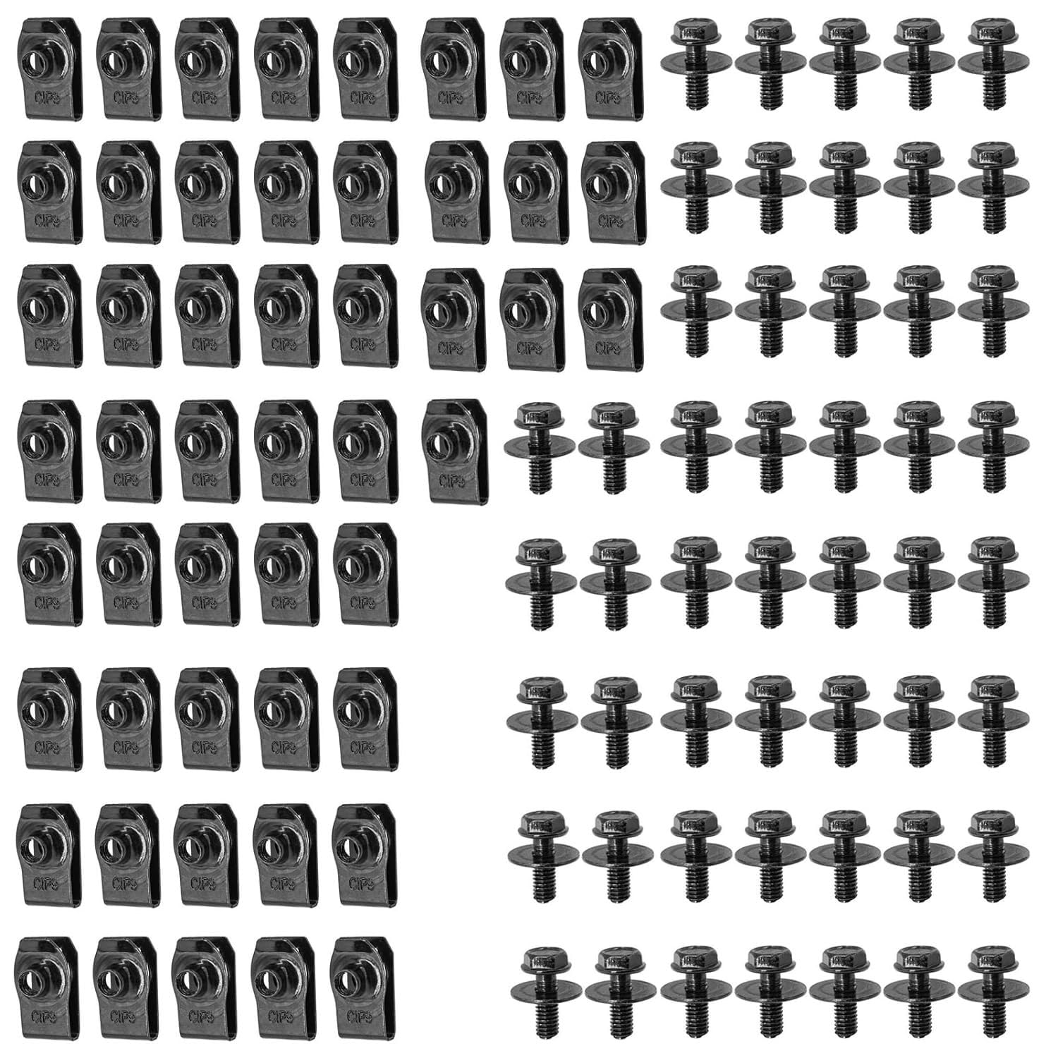 100 PCS 6MM Engine Under Cover Body Bolts & U-Nut Clips, Splash Shield ...