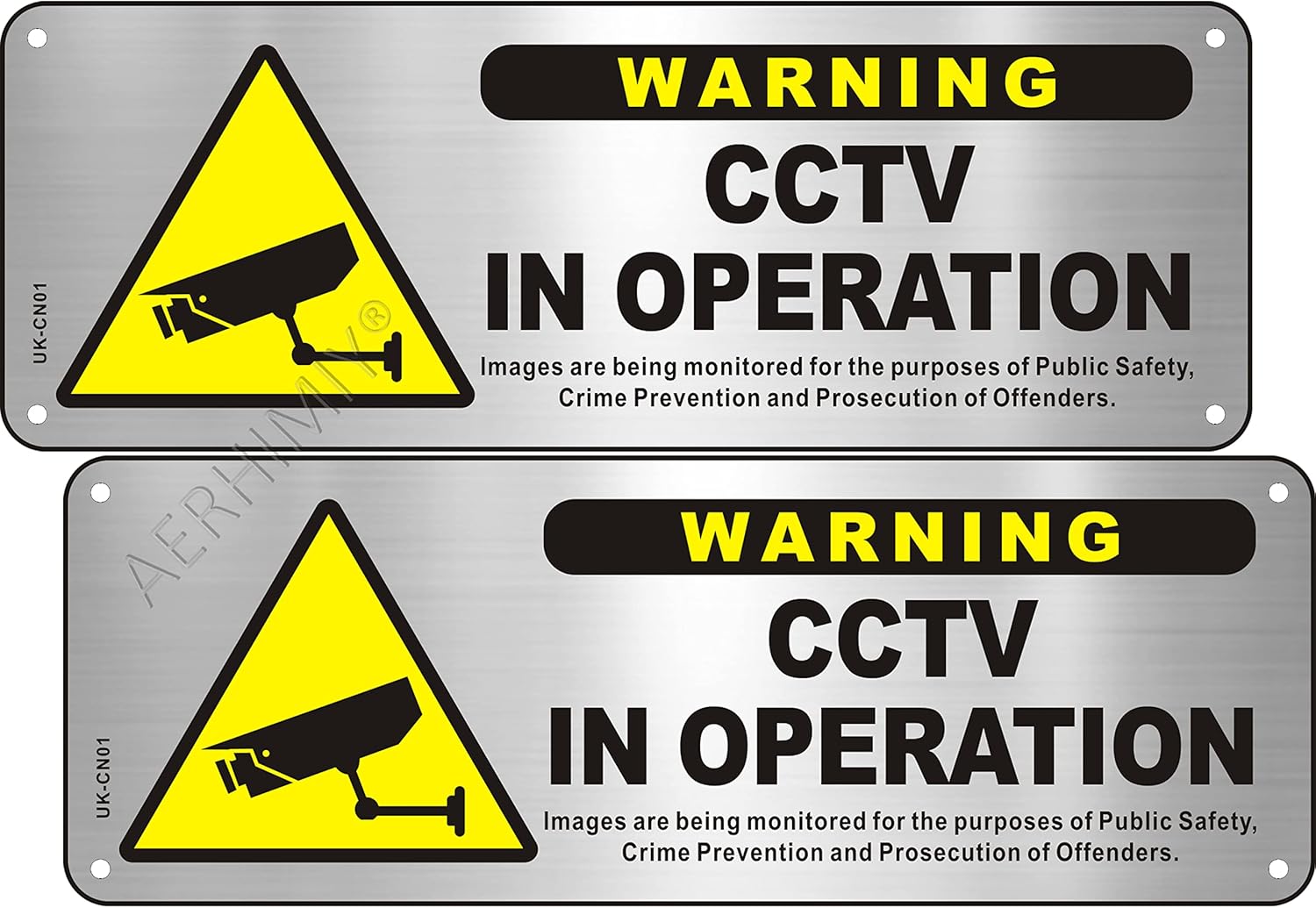 2 Pack Brushed Aluminium CCTV Sign 3.5x9.8 Inches, Self Adhesive CCTV ...