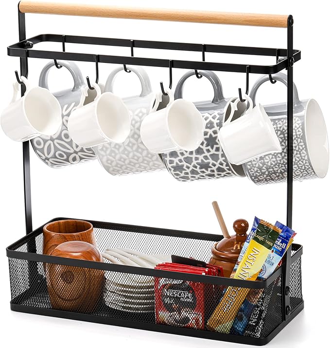 Amazon.com - Hiceeden Coffee Mug Holder with Wire Storage Basket, Large ...
