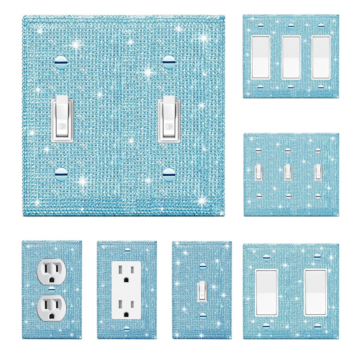Blue Shiny Rhinestones Wall Plates Bling 2 Gang Toggle Glitter Light ...