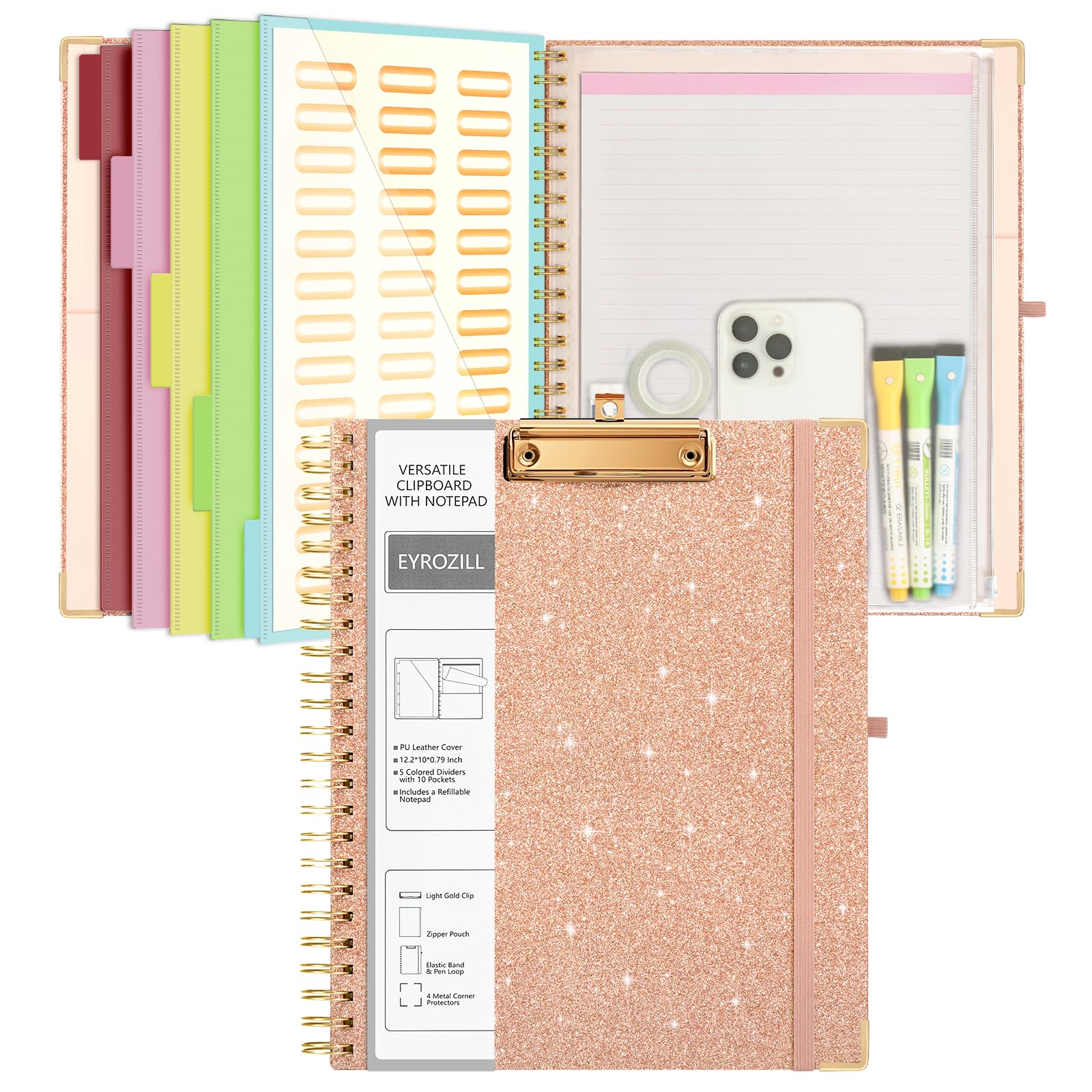 Amazon.com : EYROZILL Clipboard Folio with Refillable Lined Notepad for ...