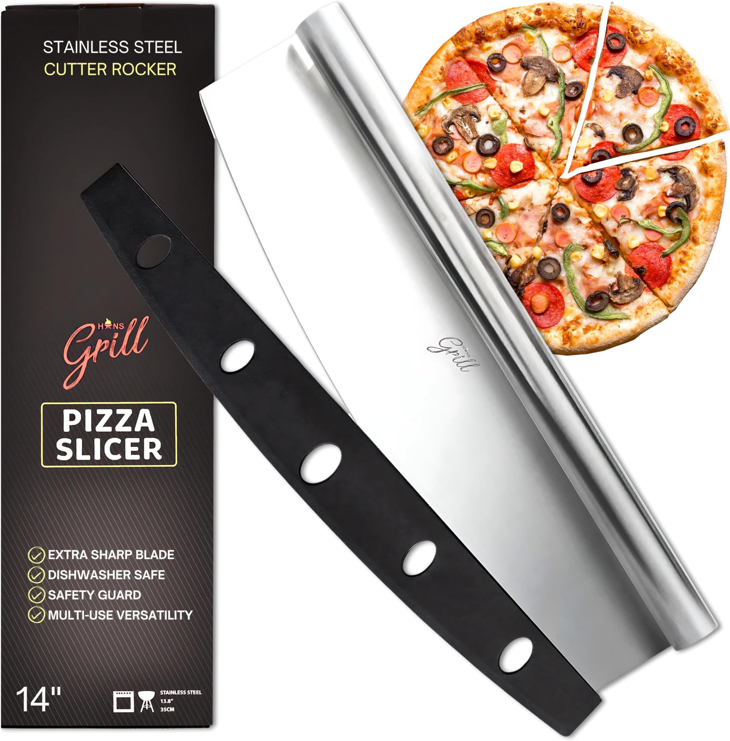 Amazon.com: Pizza Rocker Cutter with Blade Cover – 14 Inch – Stainless ...