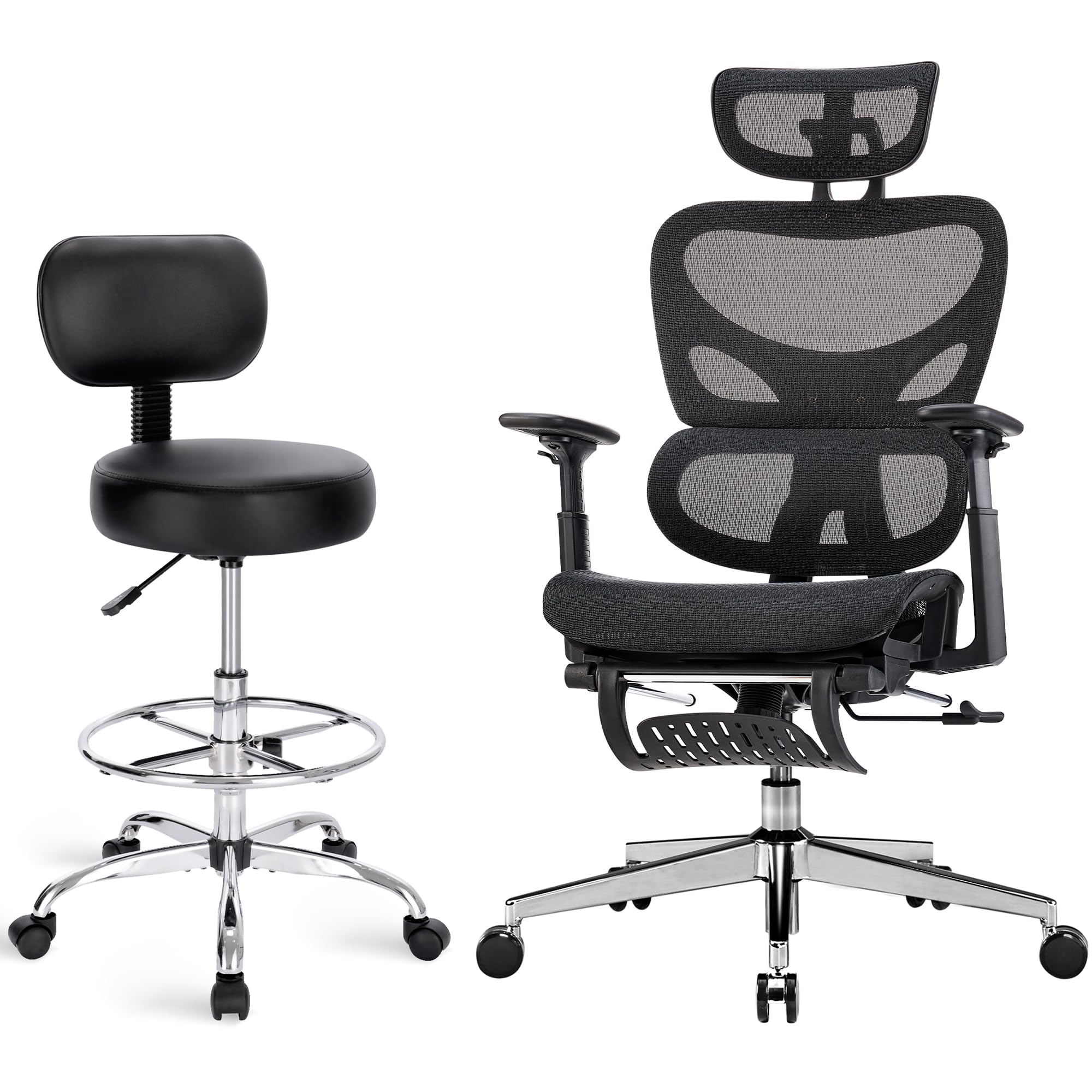 Amazon.com: SUPERJARE Drafting Chair with Back, Adjustable Foot Rest ...