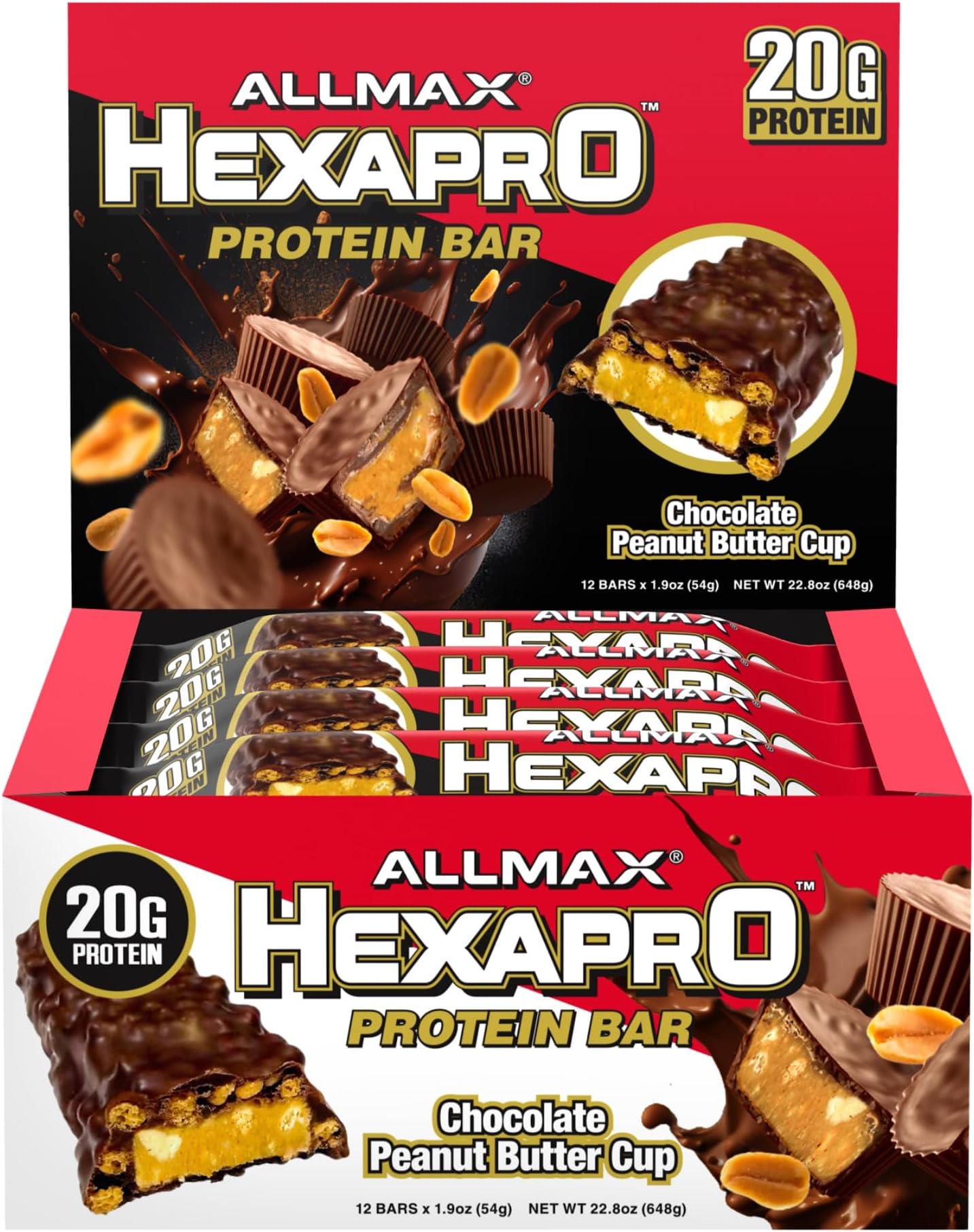 Amazon.com : ALLMAX HEXAPRO PROTEIN BAR, Chocolate Peanut Butter Cup ...