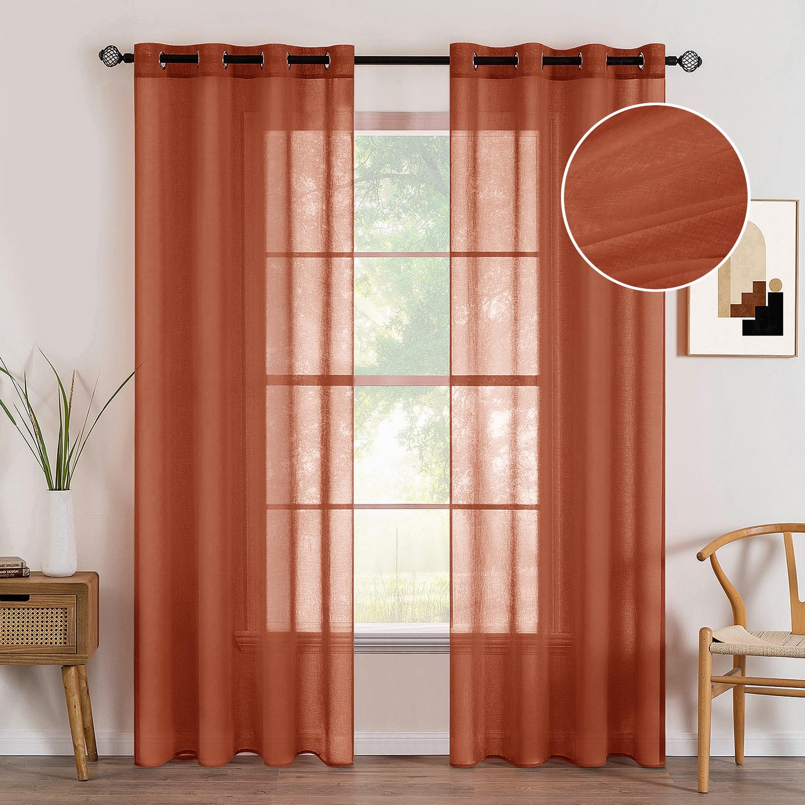 MIULEE 2 Panels Terracorra Semi Sheer Window Curtains Elegant Grommet ...