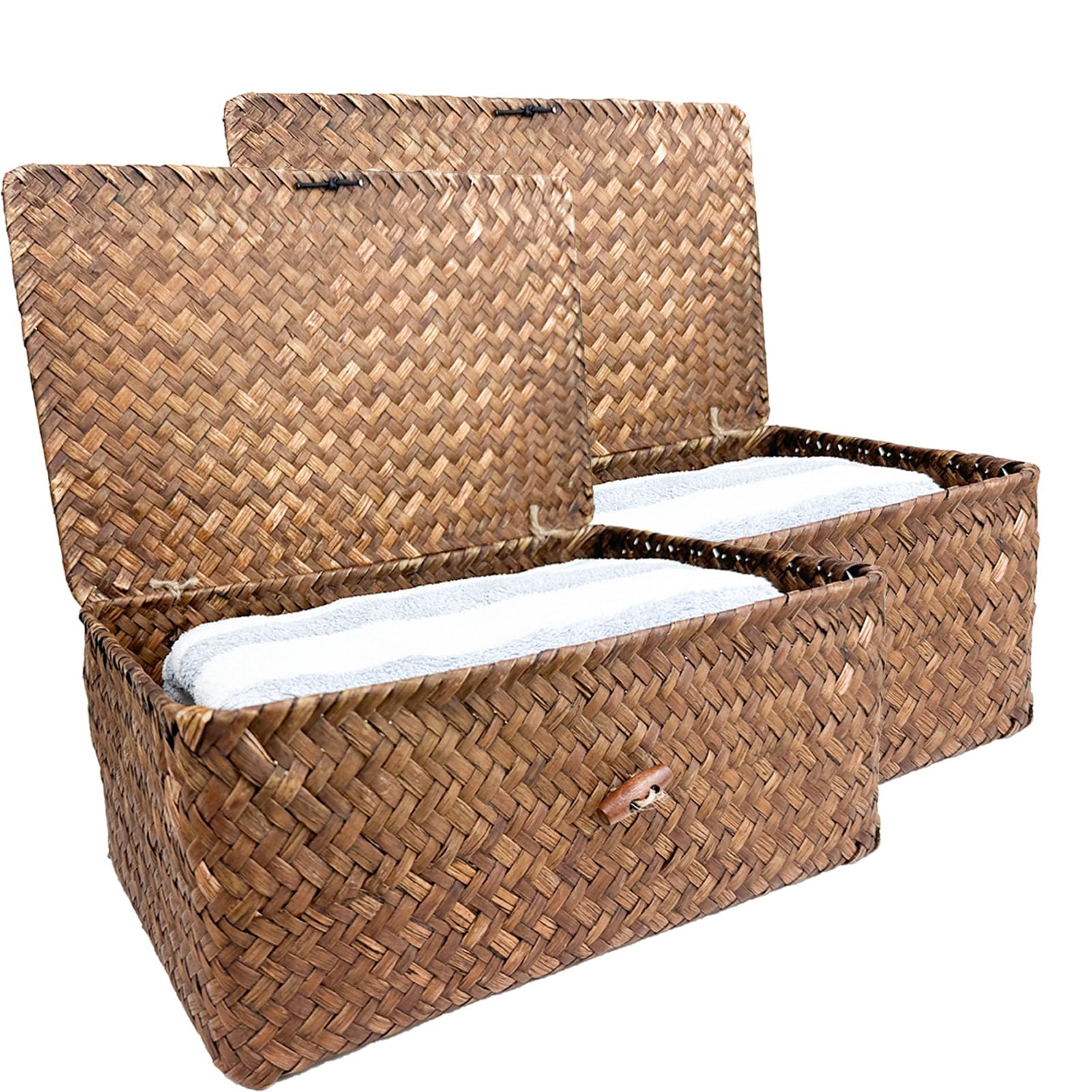 Amazon.com: Shelf Storage Baskets with Lid, 2-Pack Wicker Storage ...