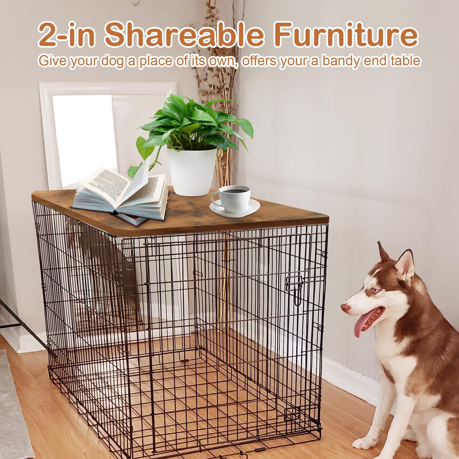 Wood Dog Crate Topper, Premium Dog Crate Table Furniture for 36 inch ...
