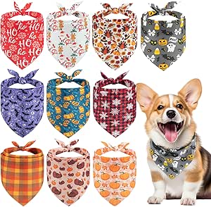 Amazon.com : PAWCHIE Holiday Dog Bandanas 10 Packs, Pet Triangle Scarf Plaid Festival Style for ...