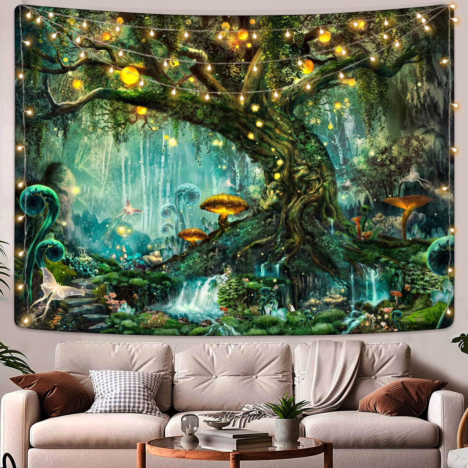 Amazon.com: Zussun Fantasy Forest Tapestry Green Fairy Tree of Life ...