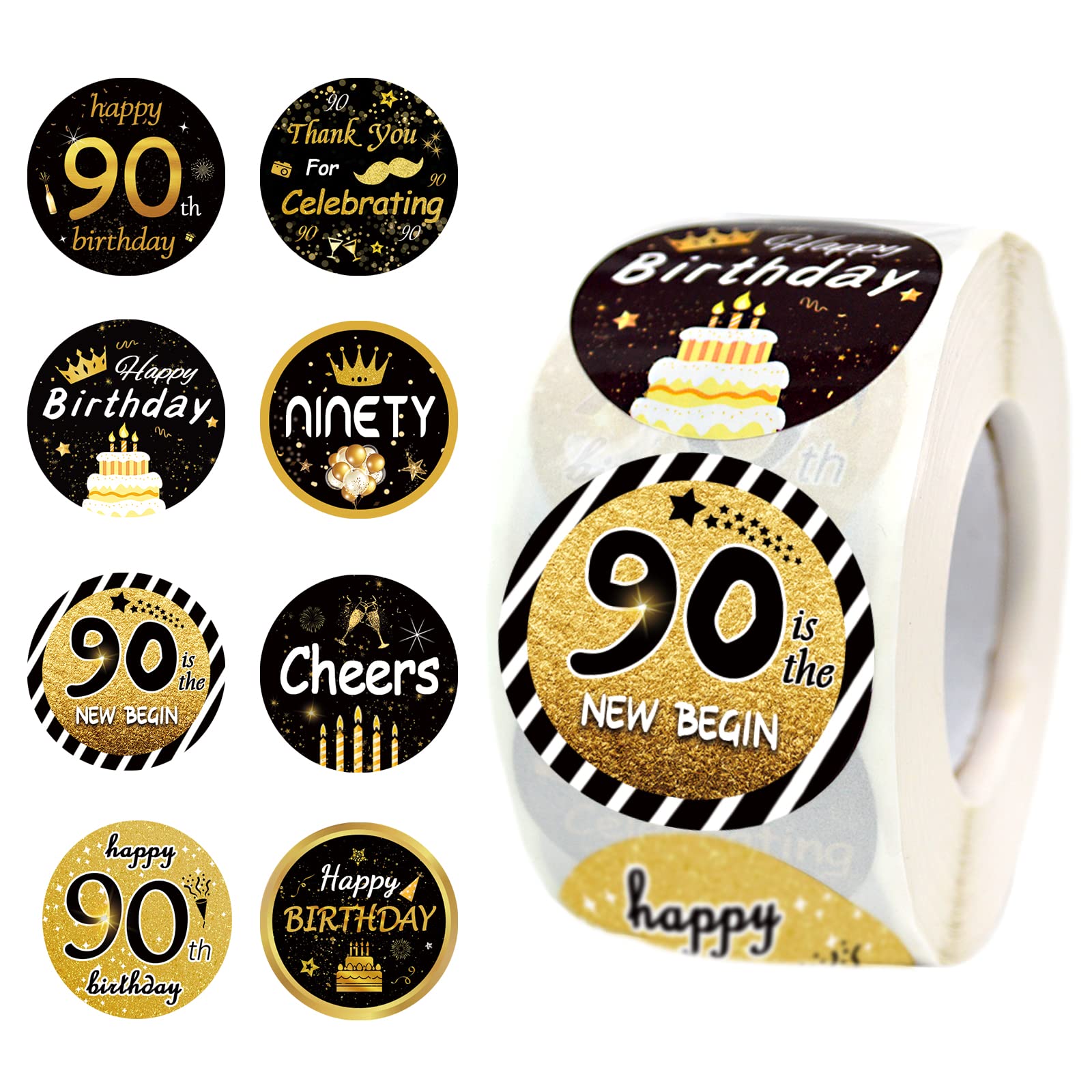 Buy 600 PCS 1.5 Inch Happy 90th Birthday Roll Stickers, 8 Different ...