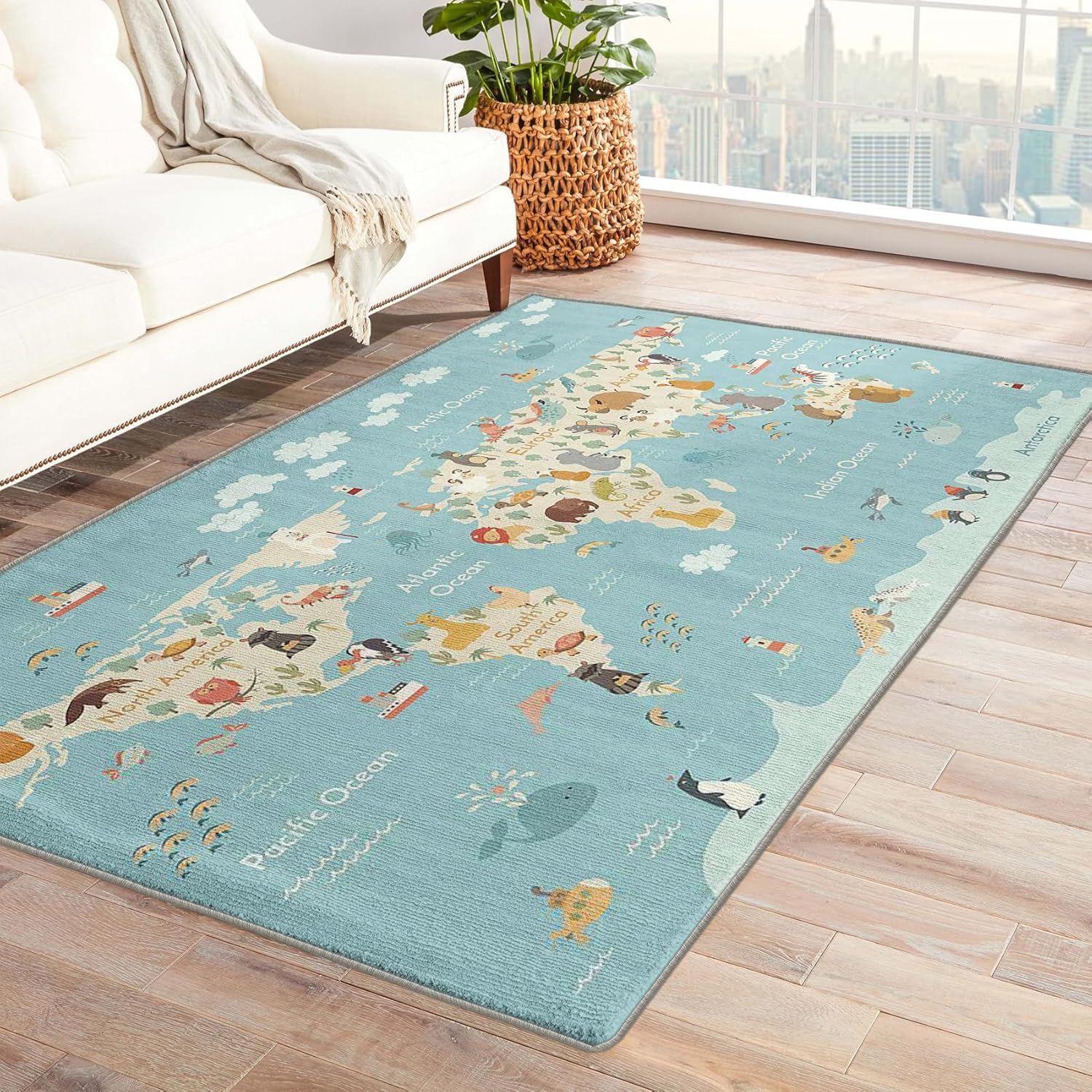 Amazon.com: ZDABAOEC Kids Animal World Map Rug, 6x9 Rug, Educational ...