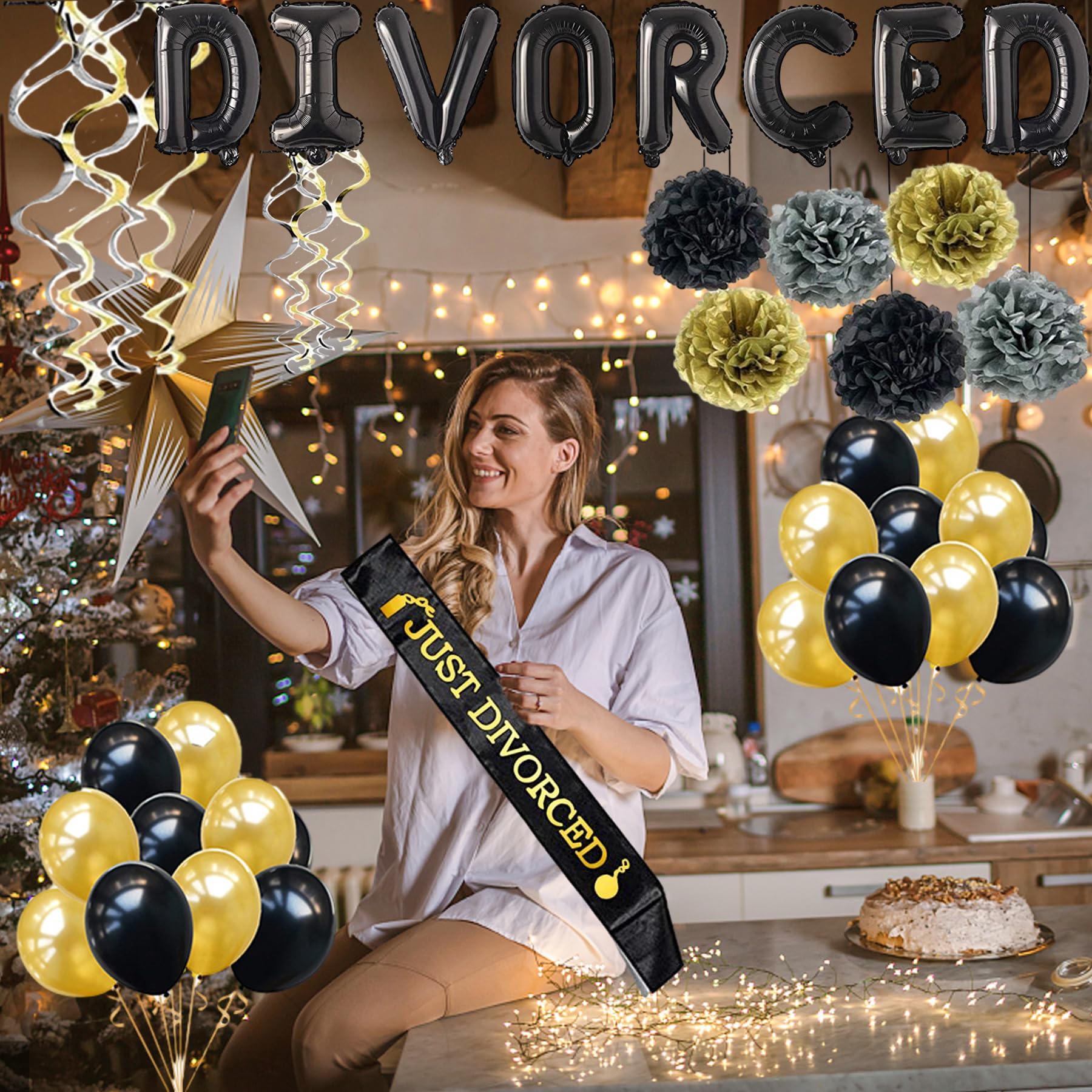 Black Gold Balloons JOYMEMO Just Divorced Party Decorations - Black ...