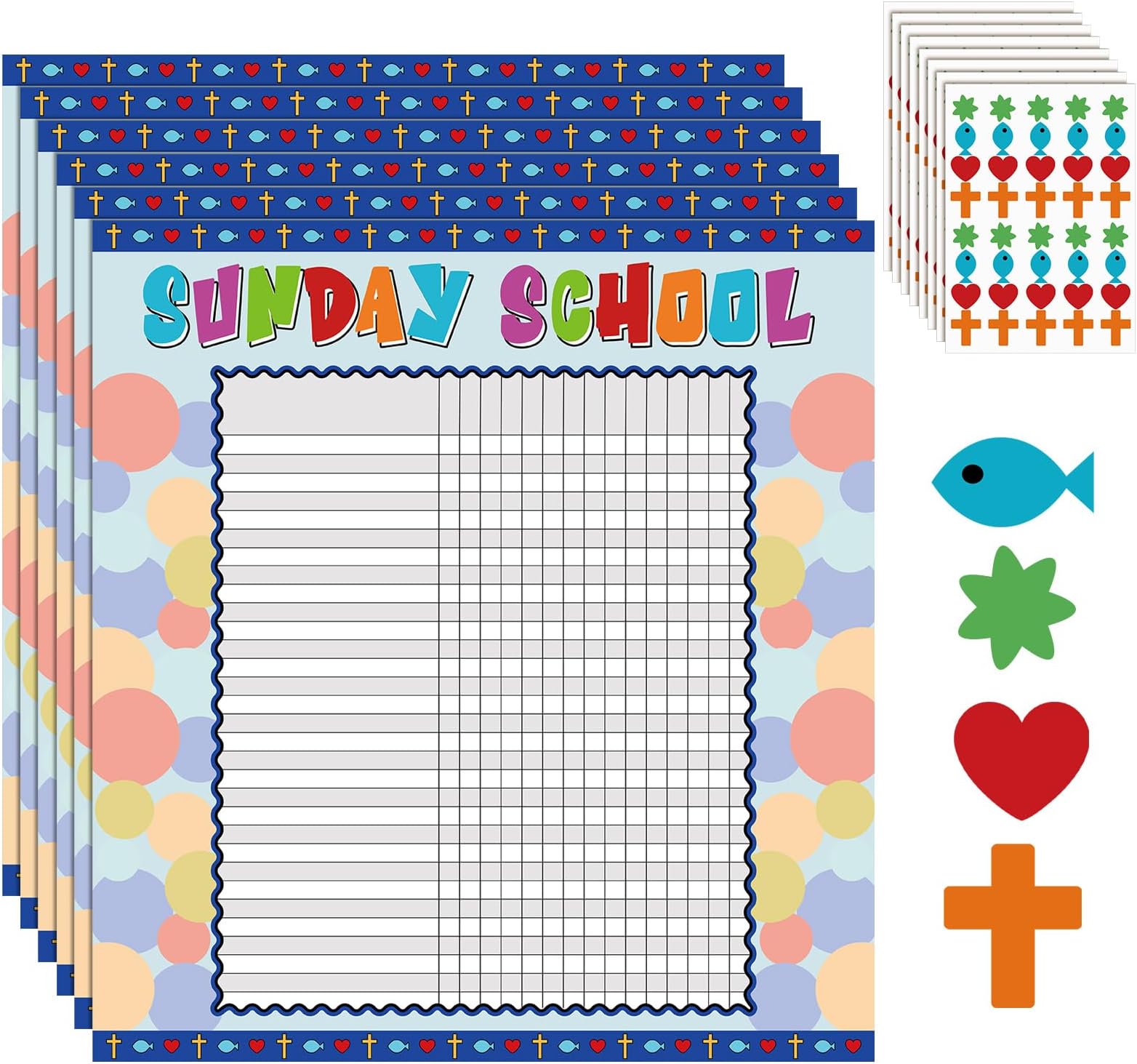 Amazon.com : Yeaqee 12 Pcs Sunday School Attendance Sticker Chart ...