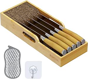 Amazon.com: Knife Drawer Organizer RISHTEN Bamboo In-Drawer Knife Block ...