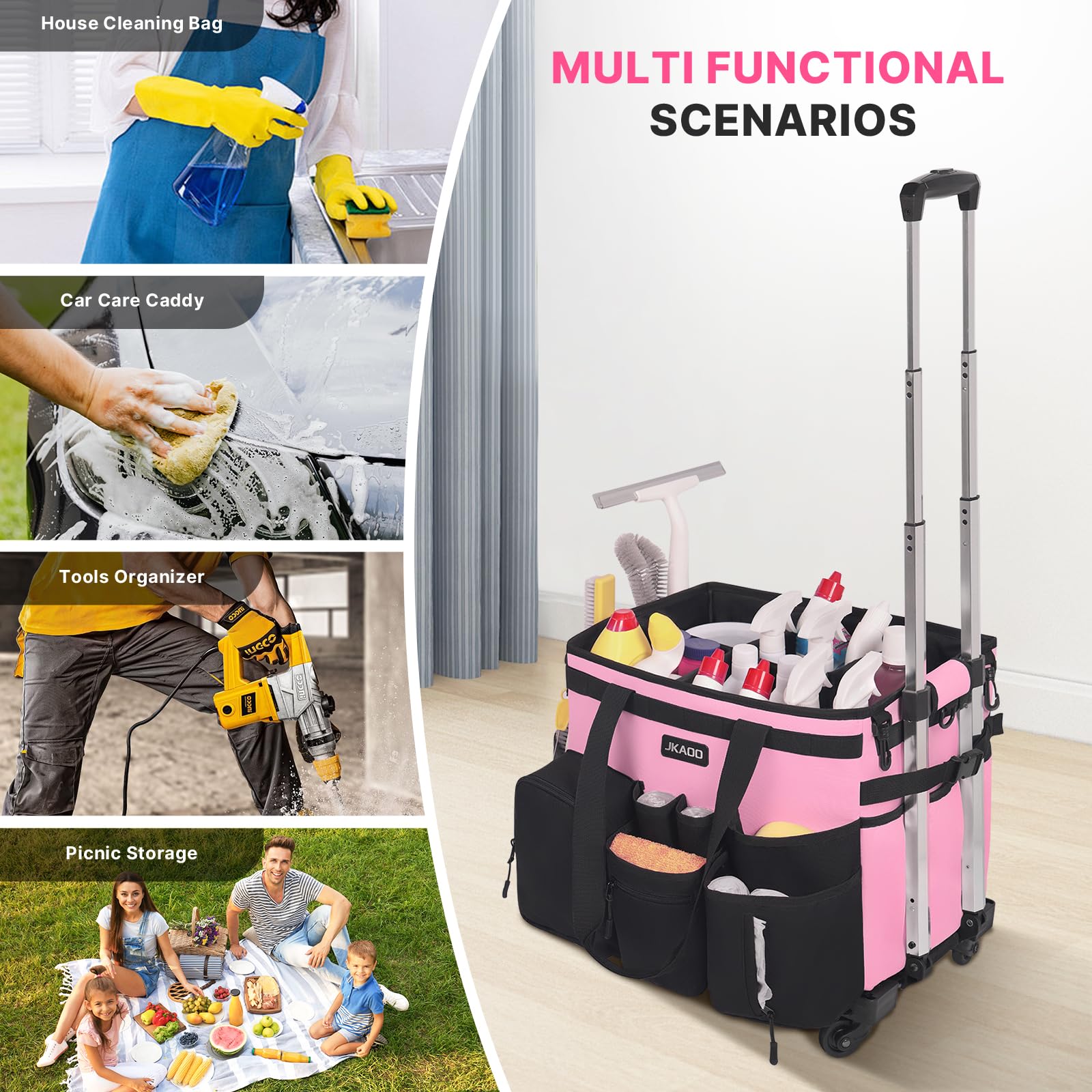 Large Rolling Cleaning Caddy Bag with Detachable Trolley, Waterproof ...