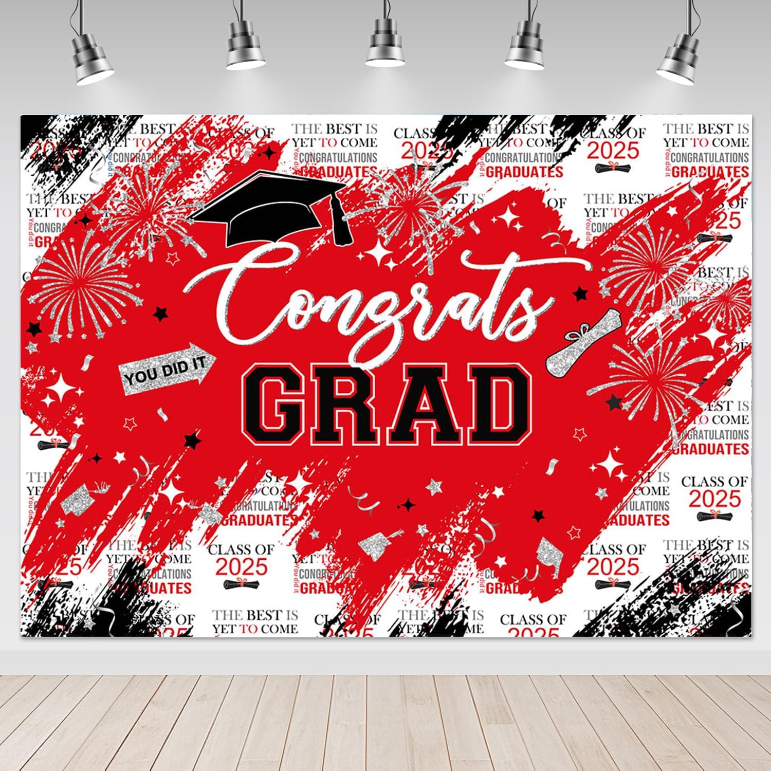 Amazon.com : Mocsicka Graduation Backdrop 8x6ft Congrats Grad Red ...