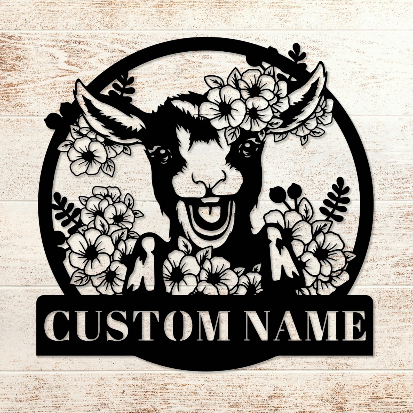 Amazon.com : Personalized Farm Goat Metal Sign, Custom Flowers Goat ...