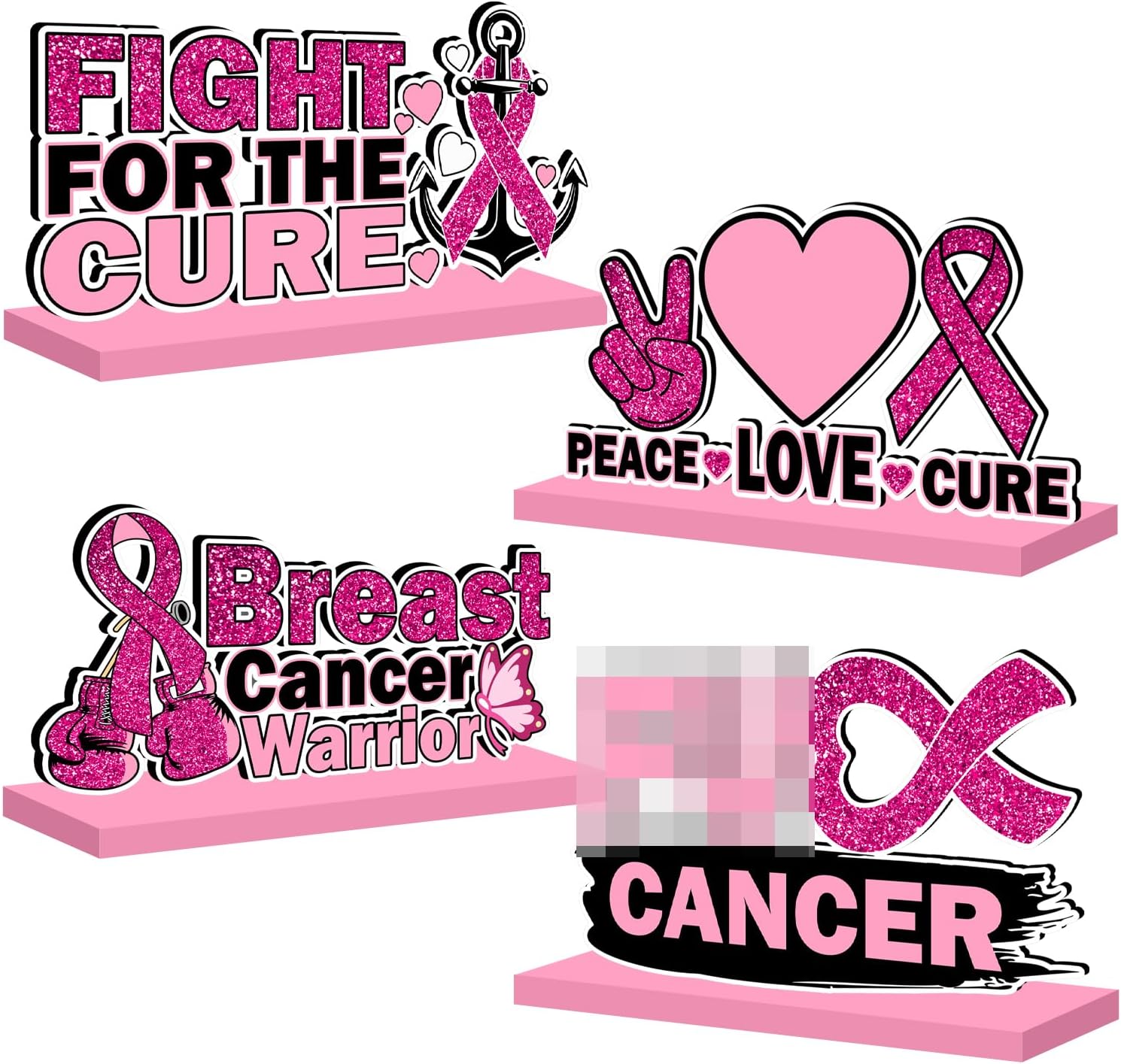 Amazon.com: 4pcs Breast Cancer Awareness Decorations Black and Pink ...