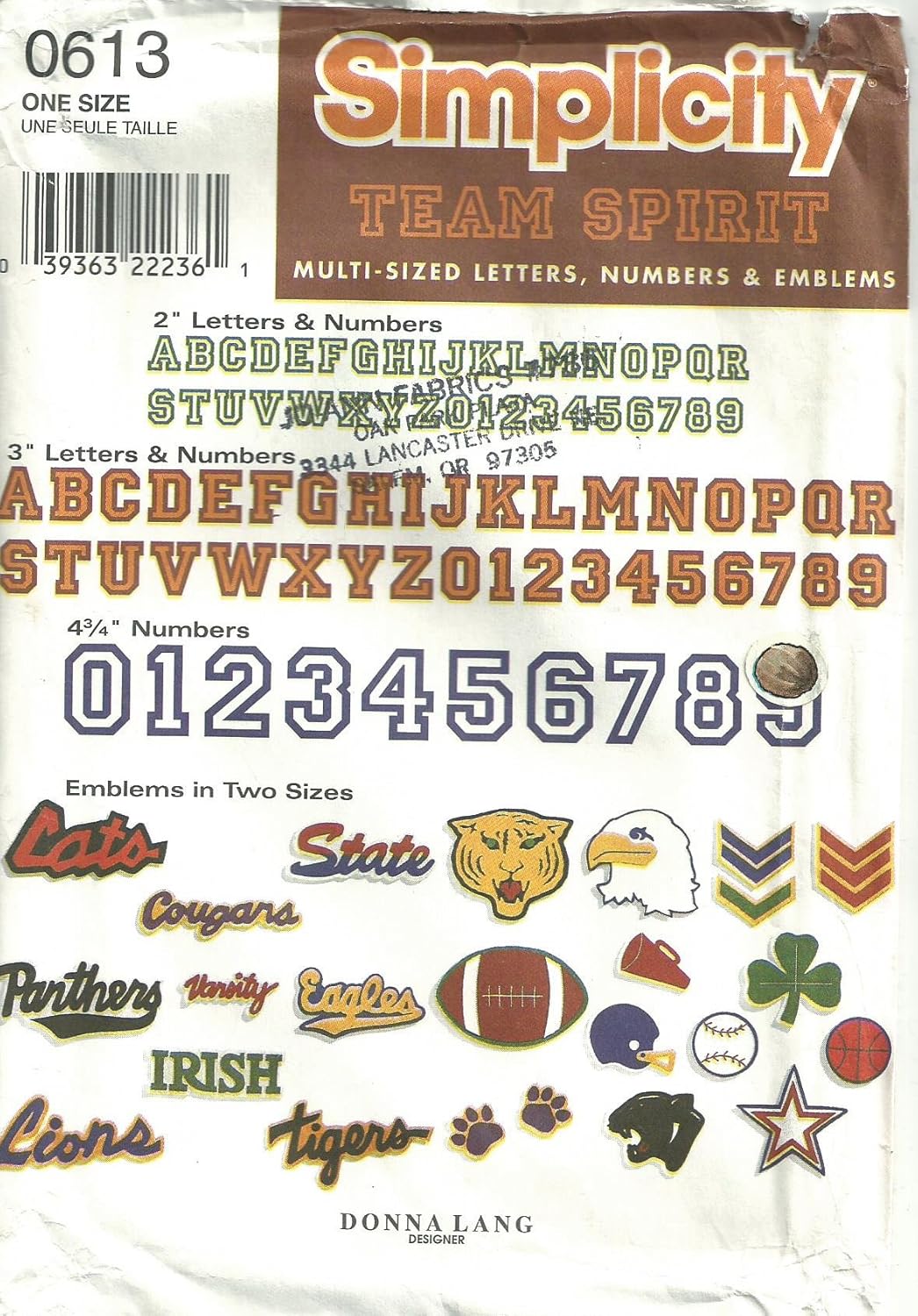 Amazon.com: SIMPLICITY 0613 or 8341 'TEAM SPIRIT', LETTERS, NUMBERS ...