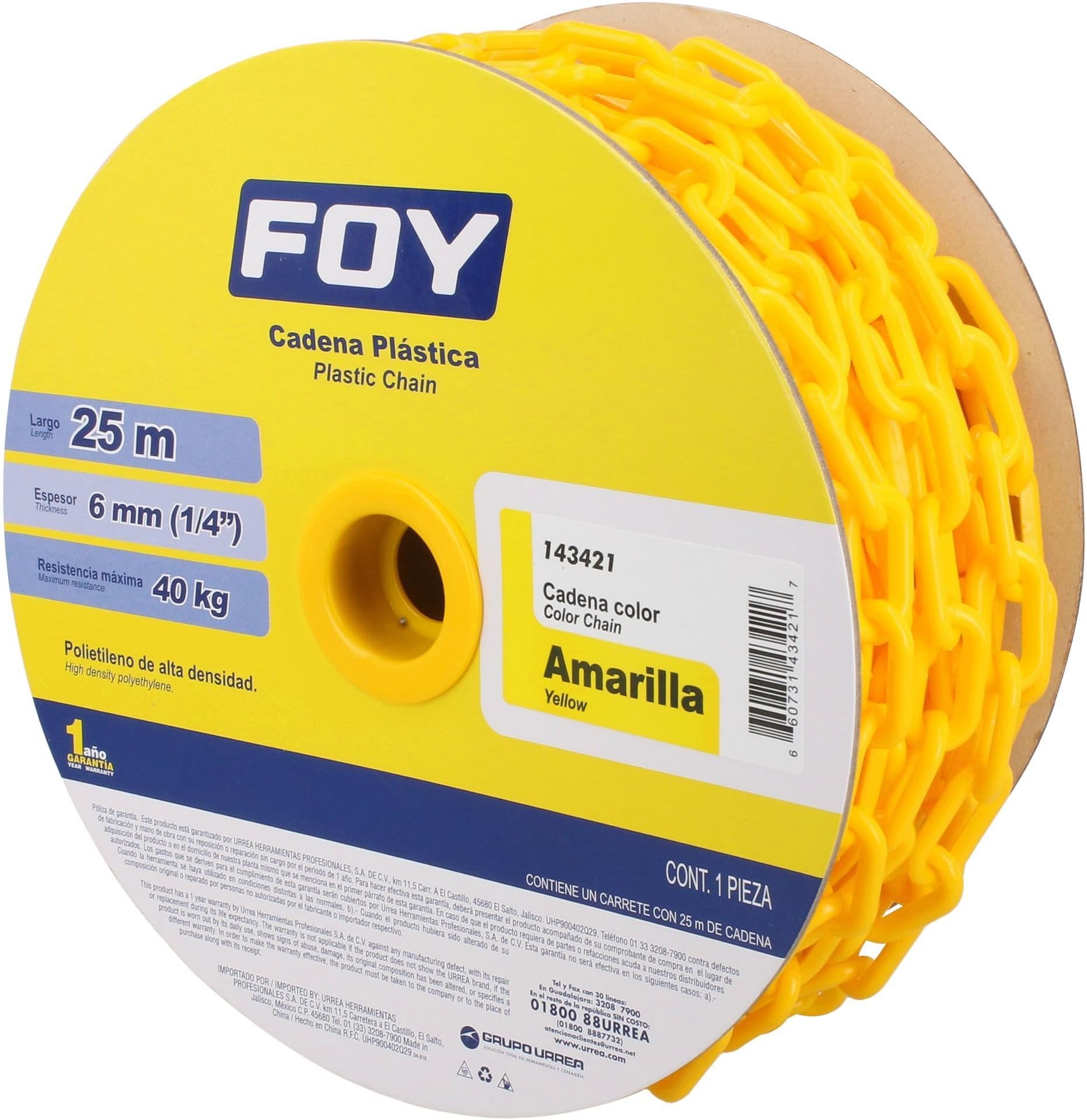 Foy 143421 Cadena plástica calibre 6 mm de 25 m, color amarillo ...