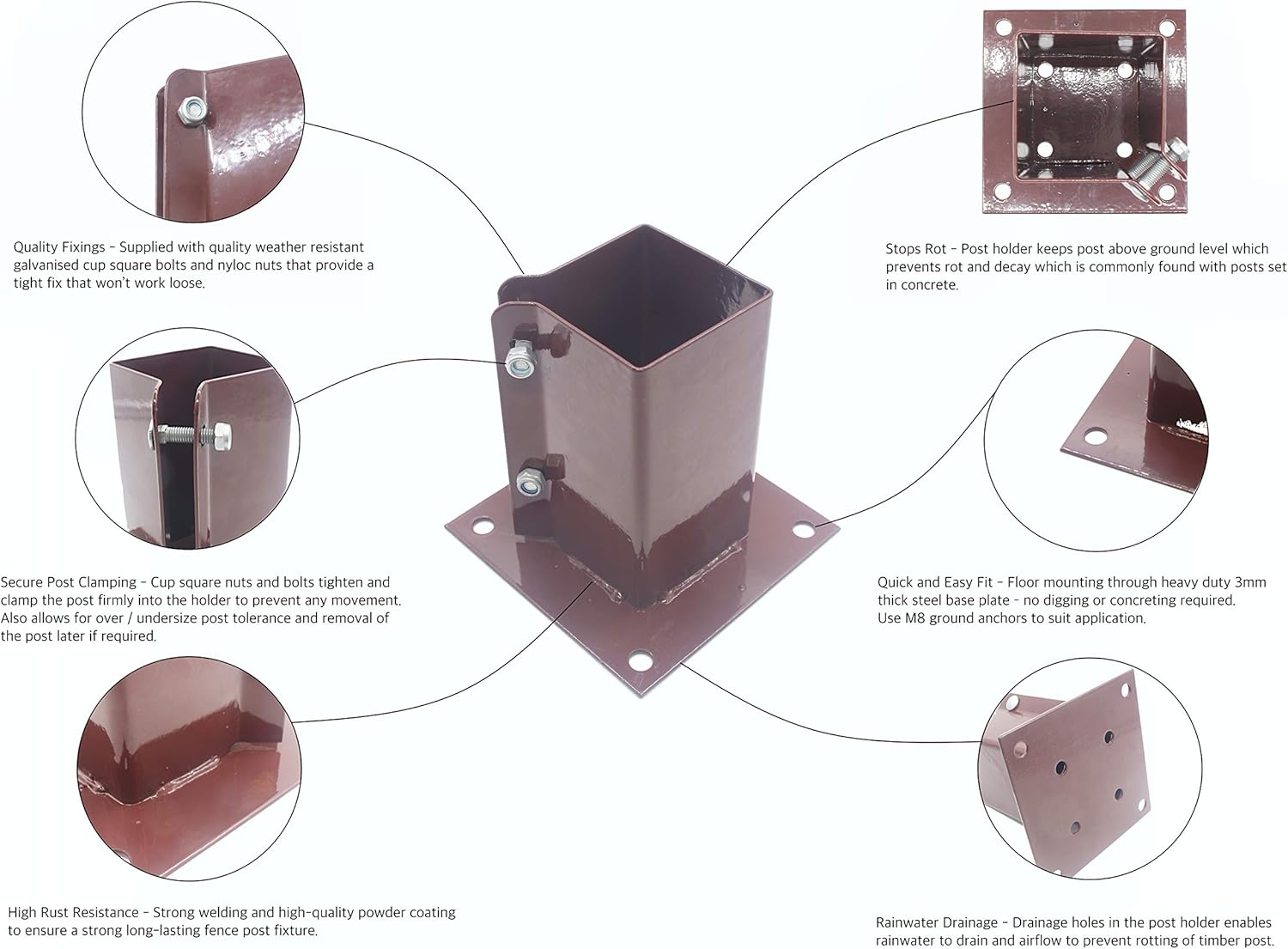 Timber Fence Post Bolt Down Anchor Support Shoe | 100mm |Red Oxide ...