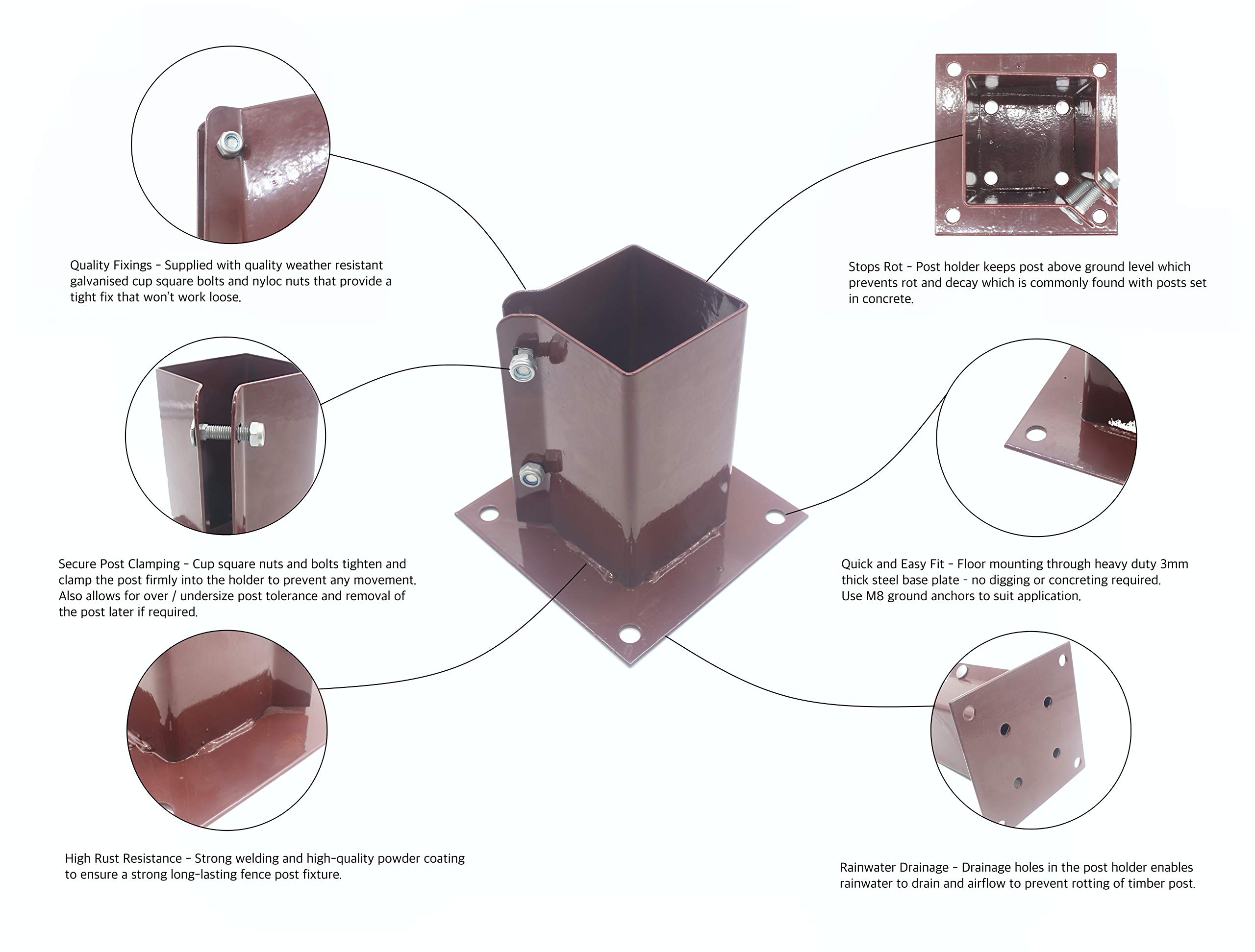 Timber Fence Post Bolt Down Anchor Support Shoe 75mm Red | Desertcart ...