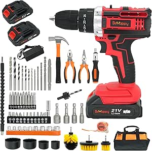 Amazon.com: BEHAPPY Cordless Drill Set, 21V Power Drill Kit, Electric Power Drill Set with 2 ...
