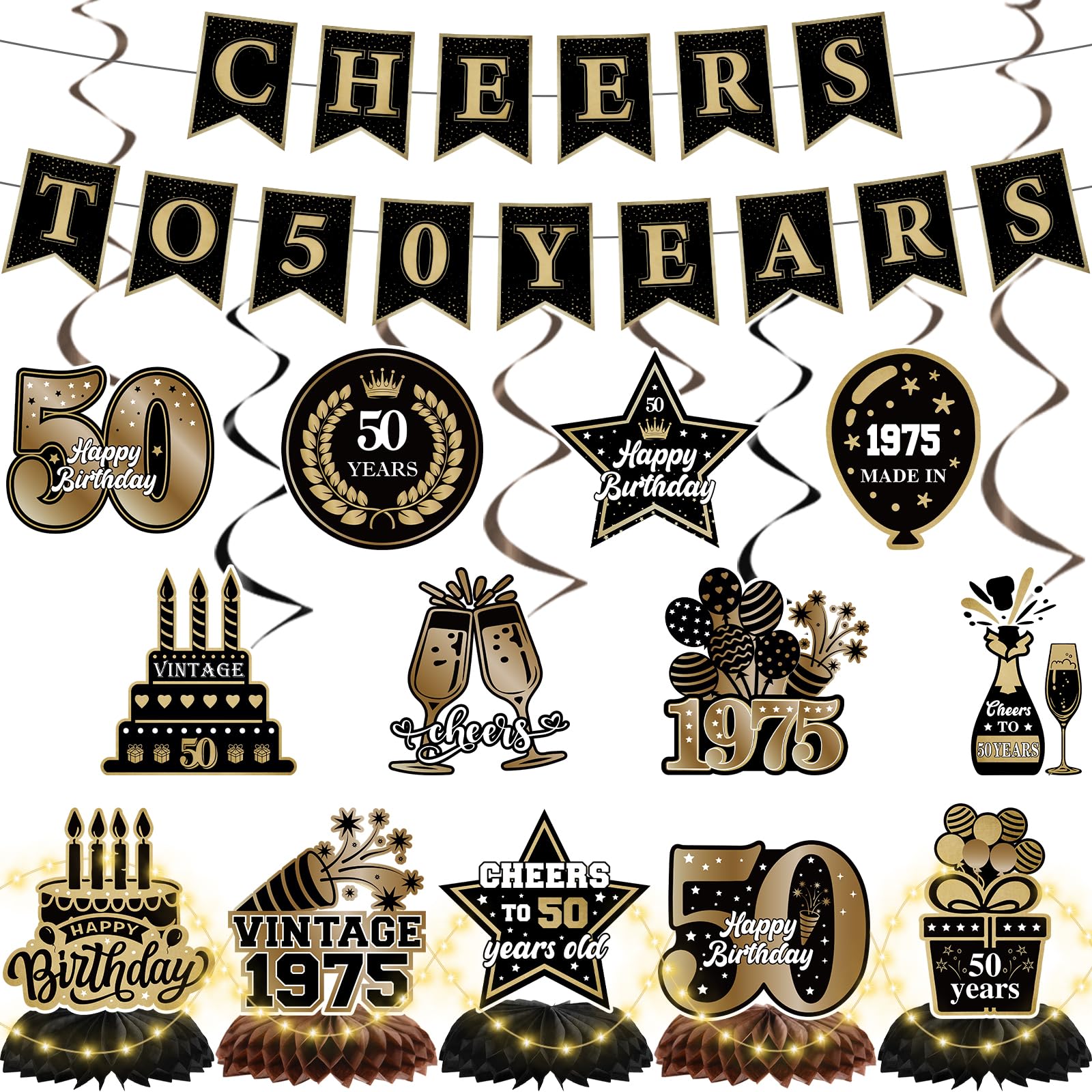 Amazon.com: Hokinaa 50th Birthday Party Decorations - 16Pcs Vintage ...