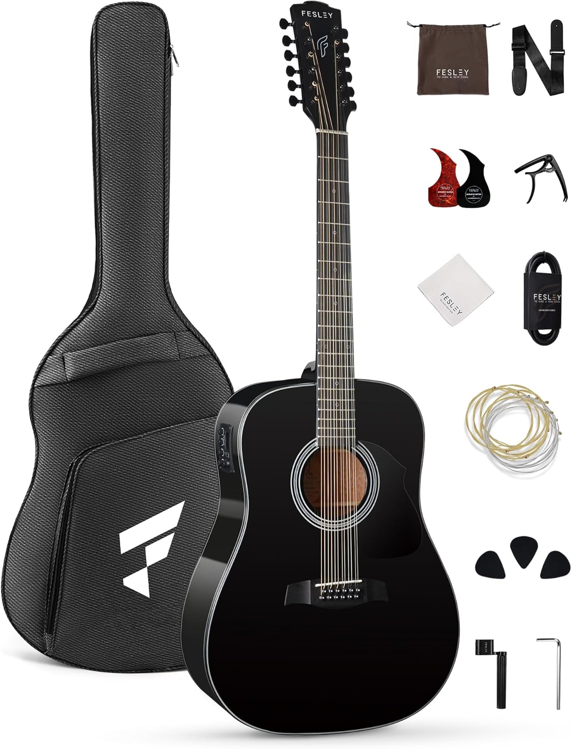 Amazon.com: Fesley 12 String Guitar: 42" Full Size Acoustic Electric ...