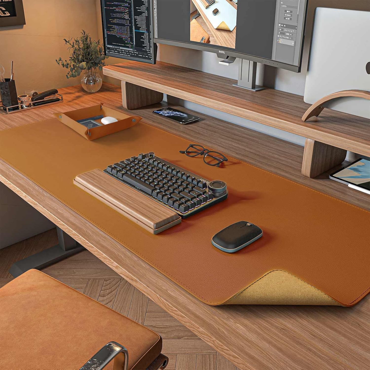 DAWNTREES Dual Sided Desk Mat,Leather Desk Pad,Brown 35.5"x17",Cork ...