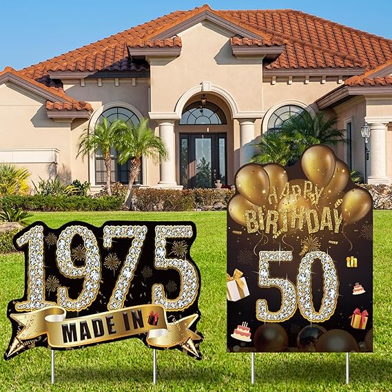 Amazon.com : 2pcs Birthday Yard Signs,50th Birthday Decorations Men ...
