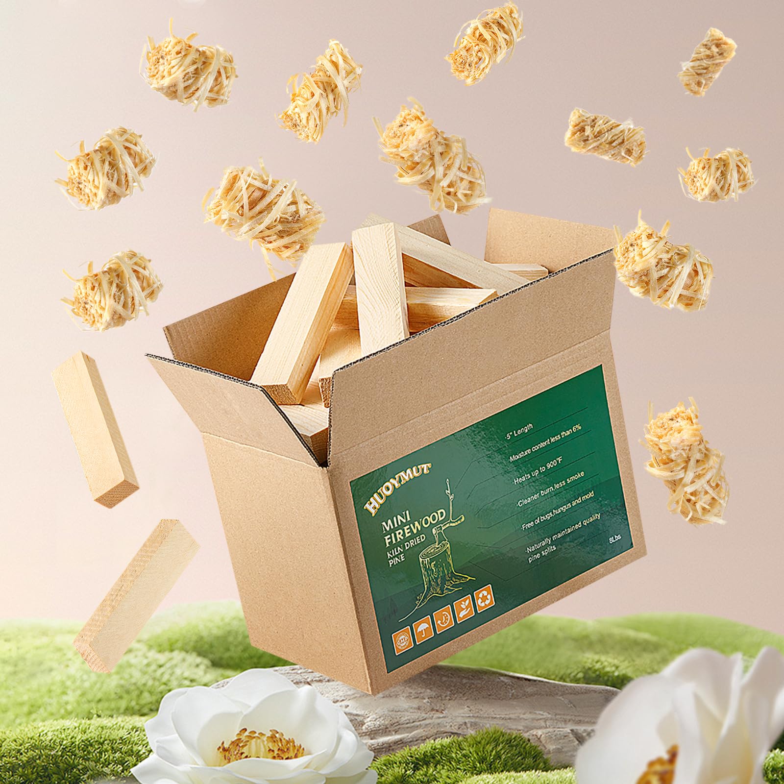 Amazon.com : HuoYmut Kiln Dried Mini Firewood with 12pcs Fire Starters ...