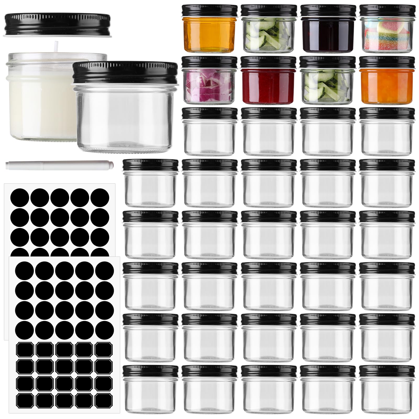 Amazon.com: STARSIDE 4 oz Glass Mason jars With Regular Black Lids, 40 ...