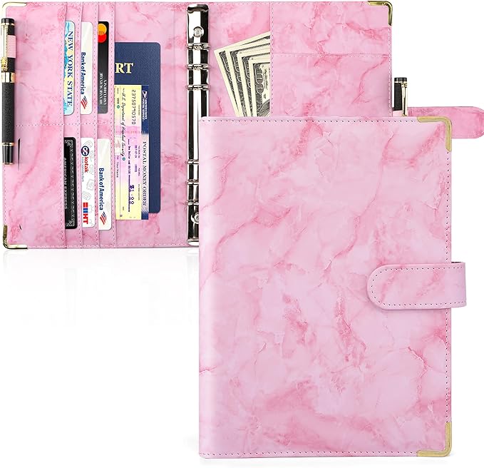 Amazon.com : Toplive A5 Refillable 6 Ring Binder Cover Marble Pink ...